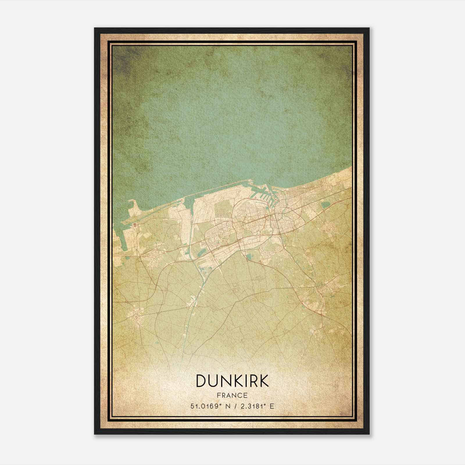 Vintage Dunkerque France Map Poster, Dunkerque City Road Wall Art Print ...