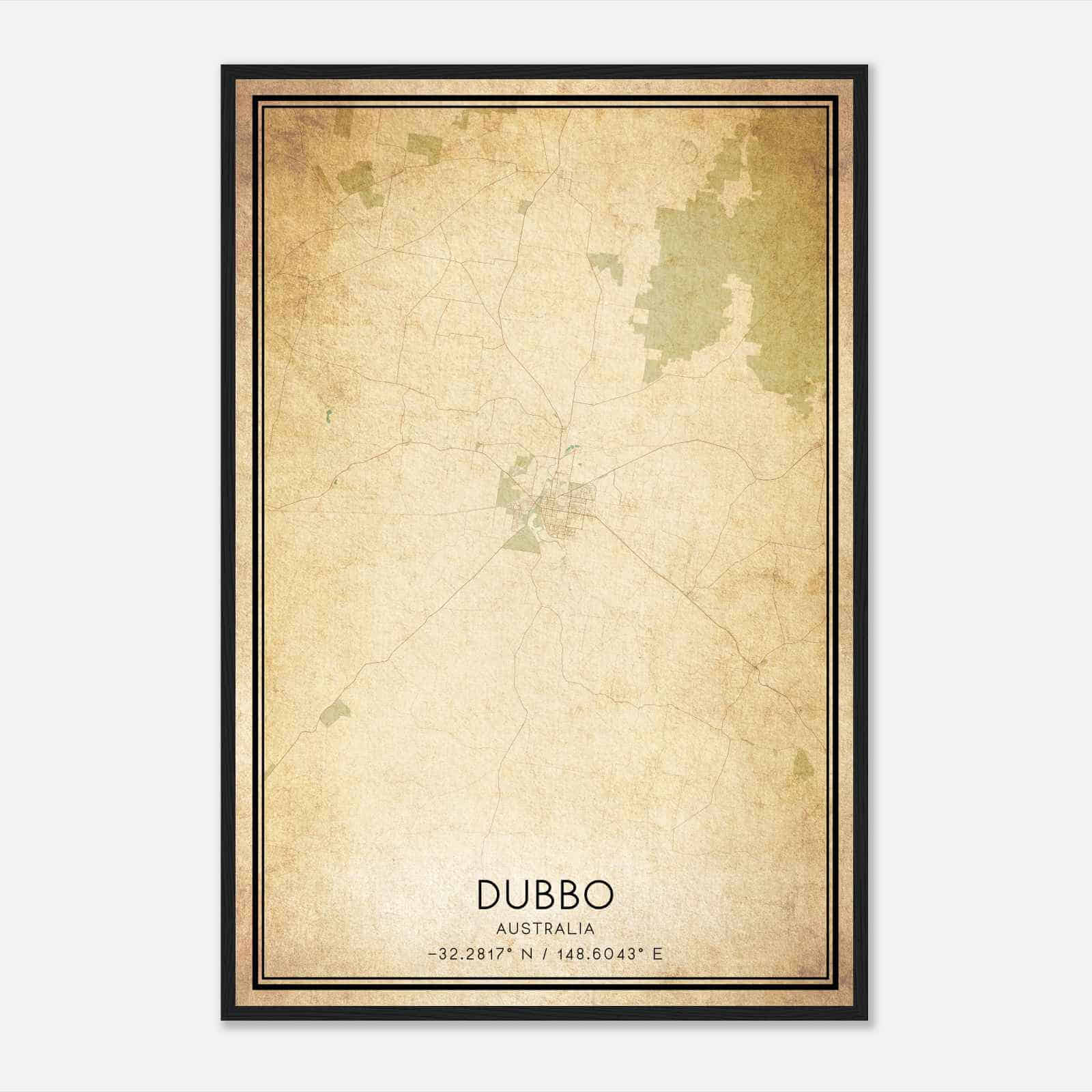 Vintage Dubbo Australia Map Poster, Dubbo City Road Wall Art Print - Custom Maps & Posters