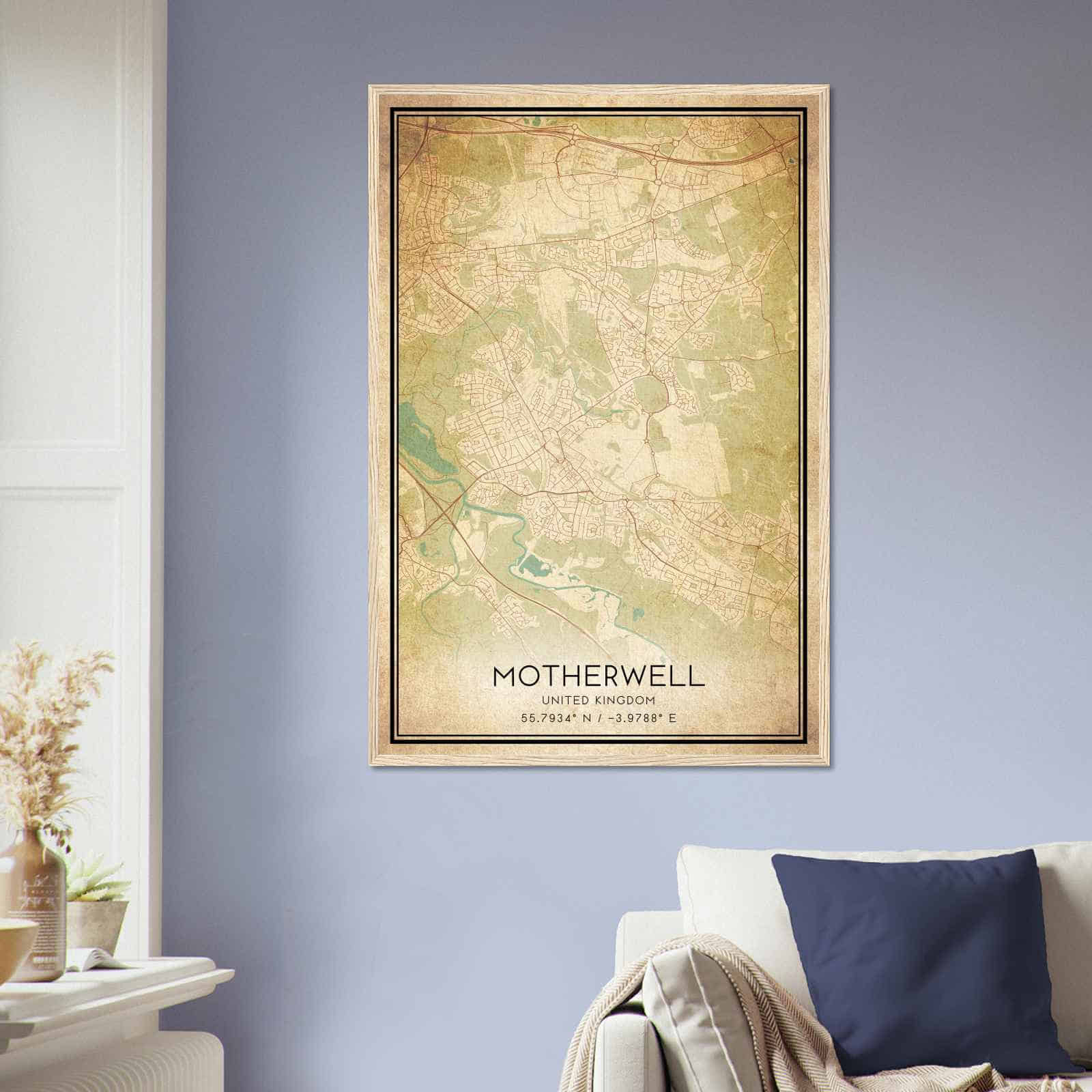 Vintage Motherwell United Kingdom Map Poster, Motherwell City Road Wall ...