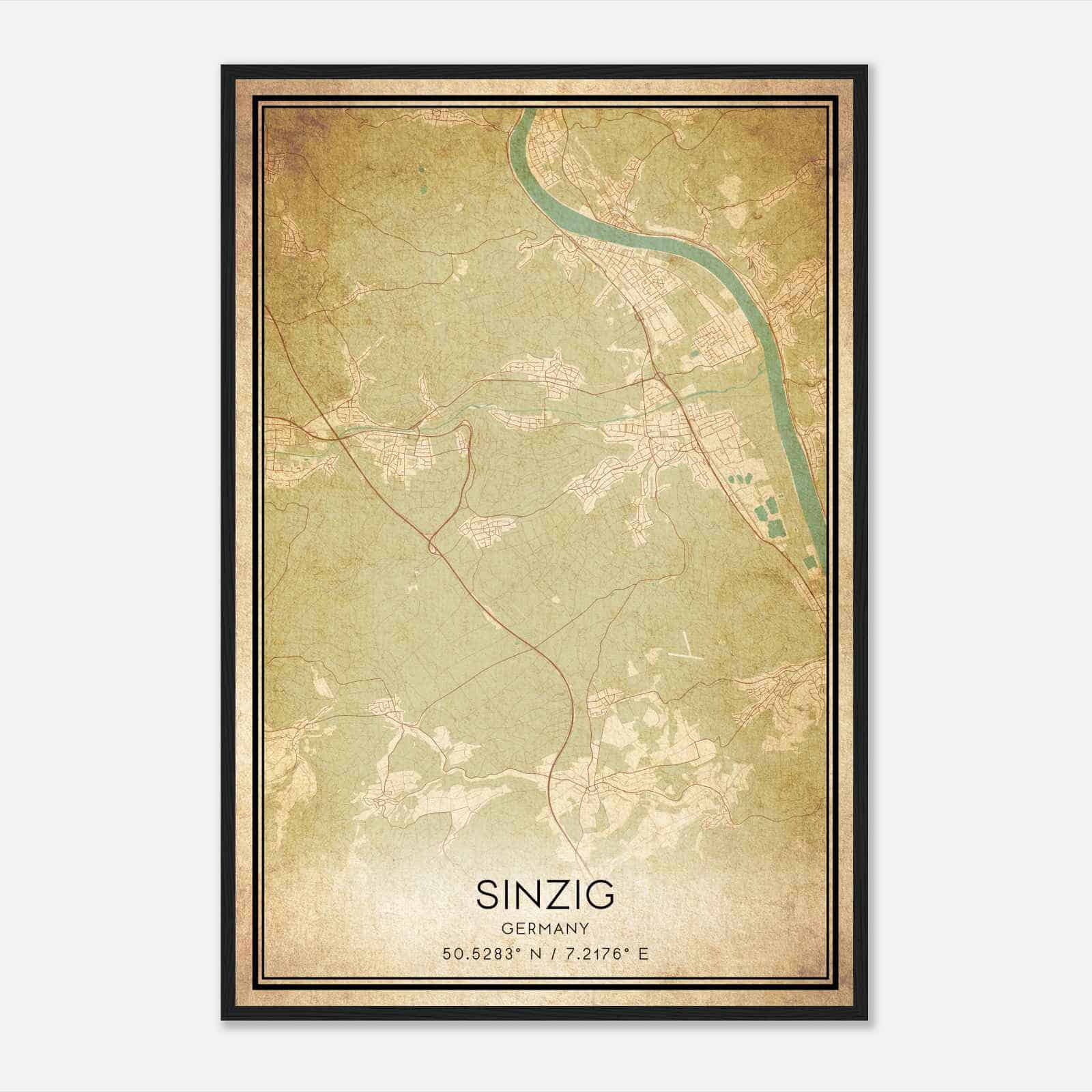 Vintage Sinzig Germany Map Poster, Sinzig City Road Wall Art Print ...