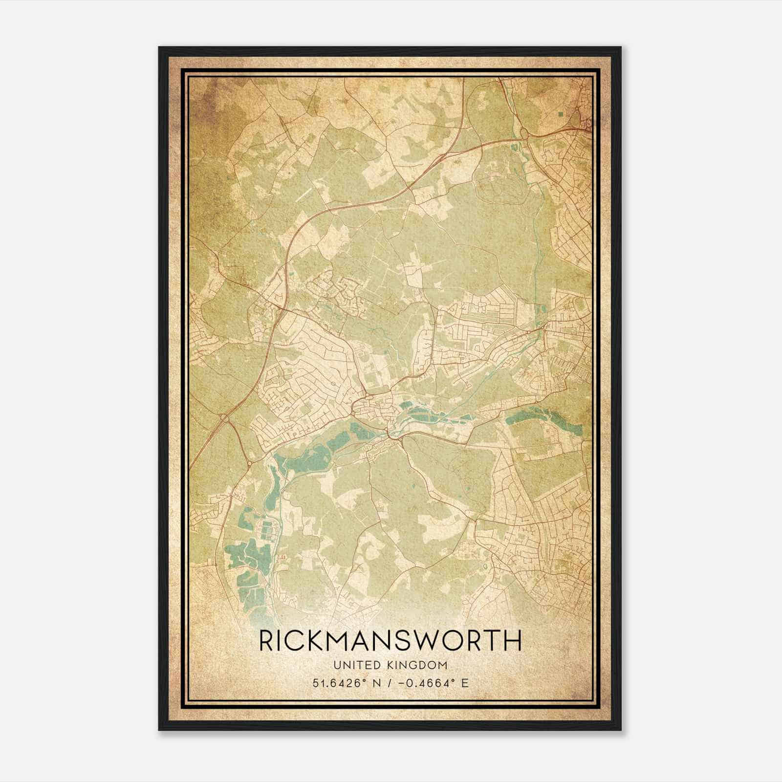 Vintage Rickmansworth United Kingdom Map Poster, Rickmansworth City ...