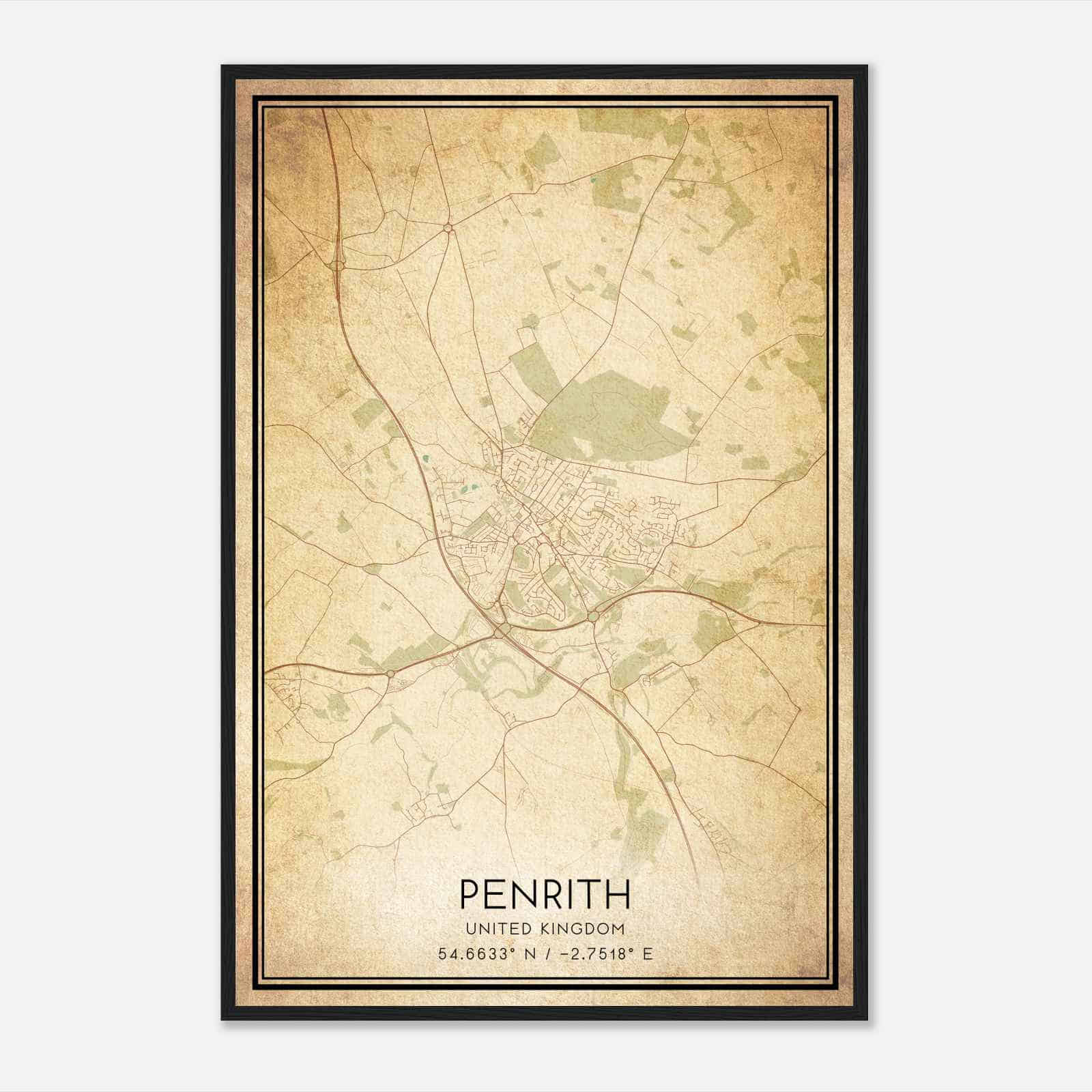 Vintage Penrith United Kingdom Map Poster, Penrith City Road Wall Art ...