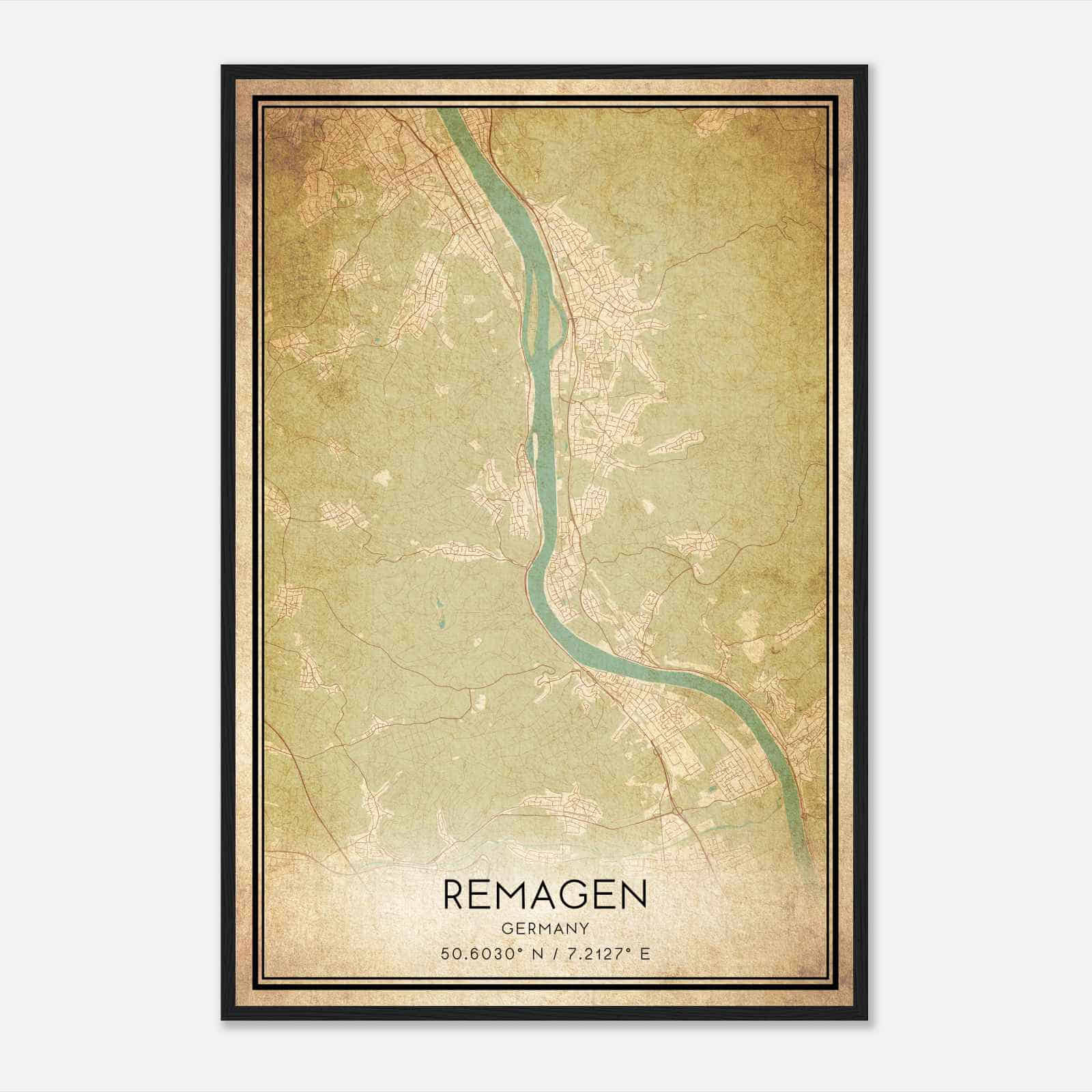 Vintage Remagen Germany Map Poster, Remagen City Road Wall Art Print ...