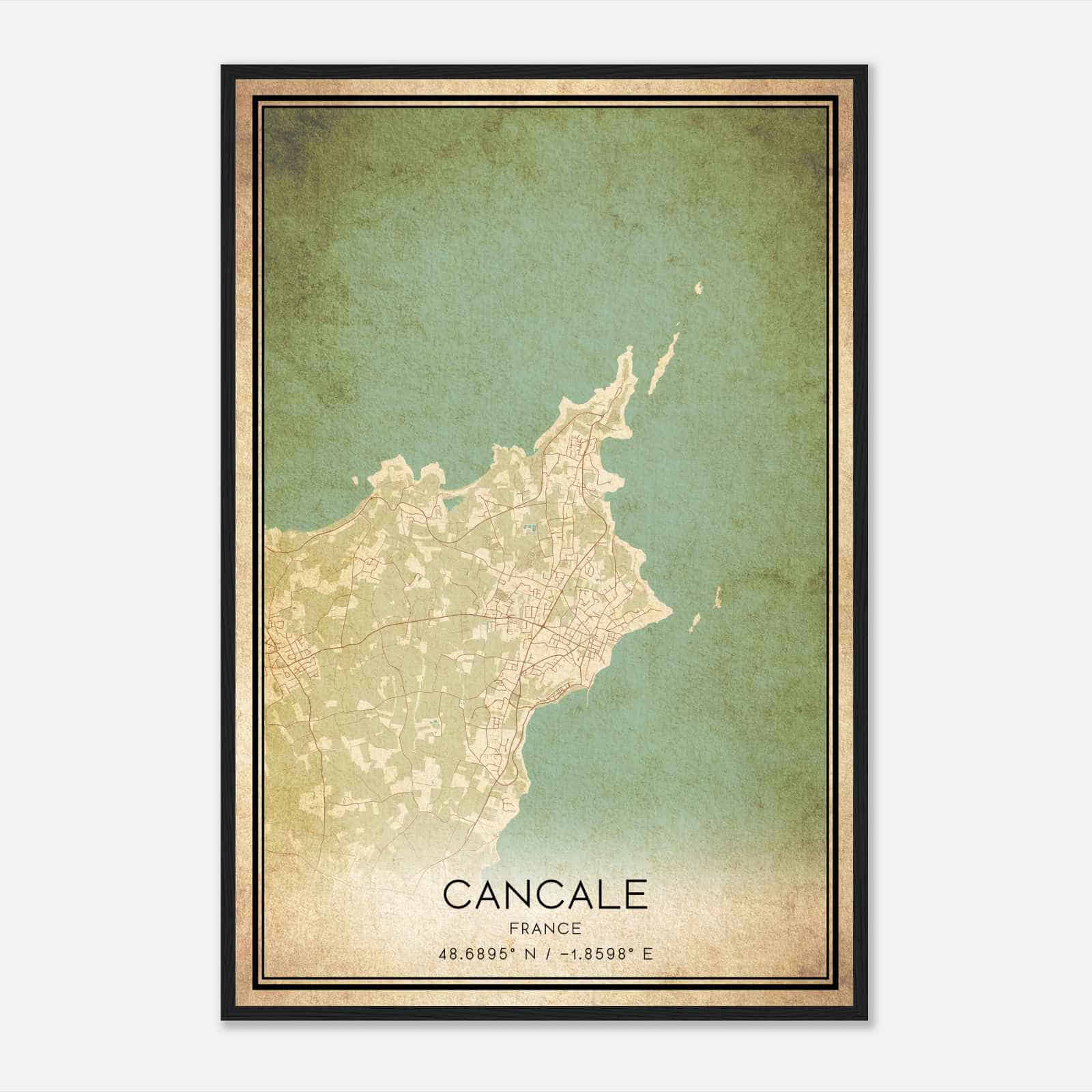 Vintage Cancale France Map Poster, Cancale City Road Wall Art Print ...