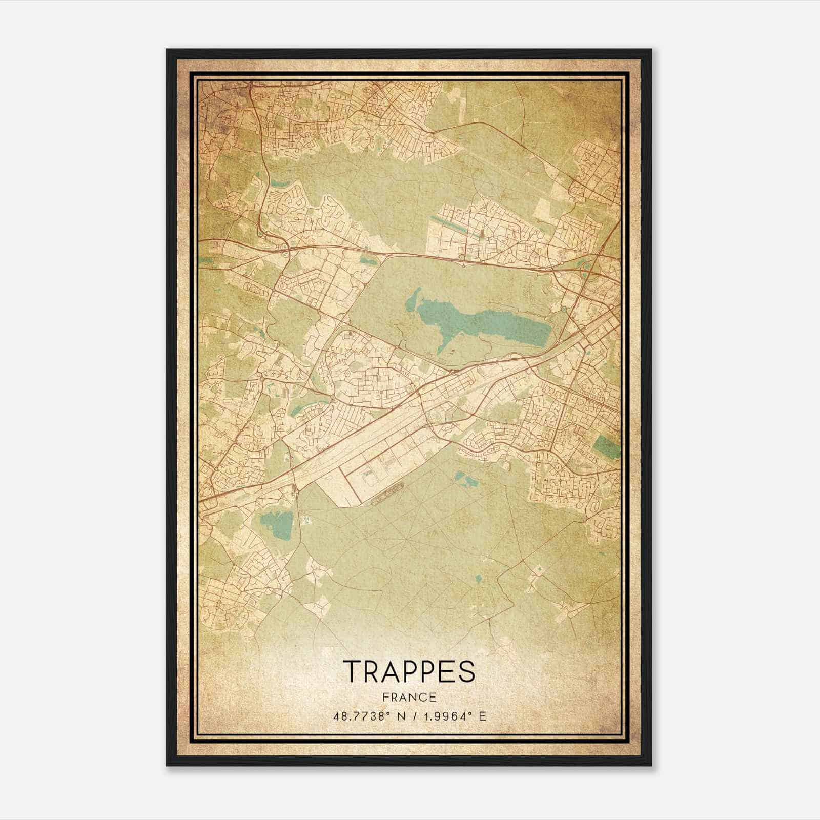 Vintage Trappes France Map Poster, Trappes City Road Wall Art Print ...