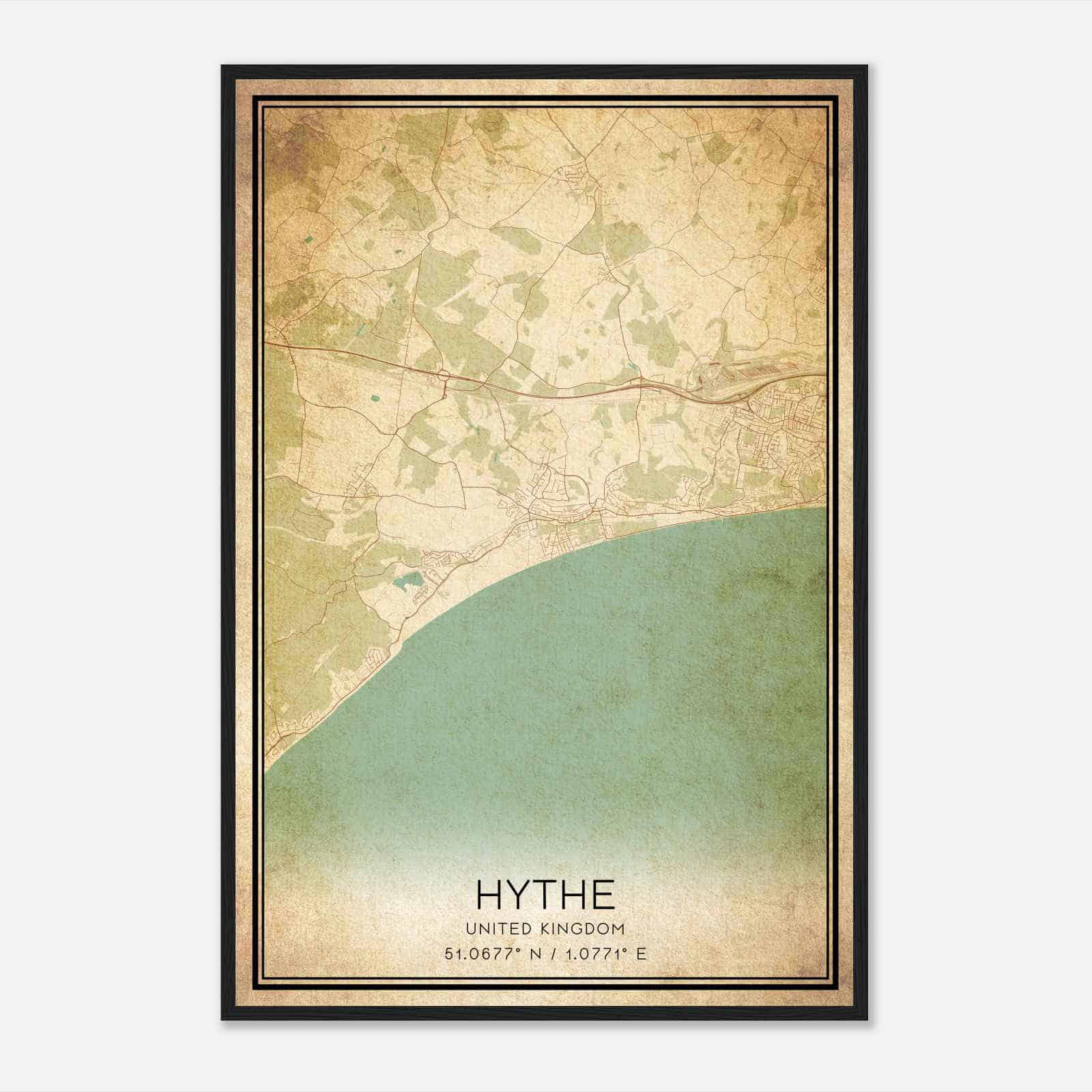 Vintage Hythe United Kingdom Map Poster, Hythe City Road Wall Art Print ...