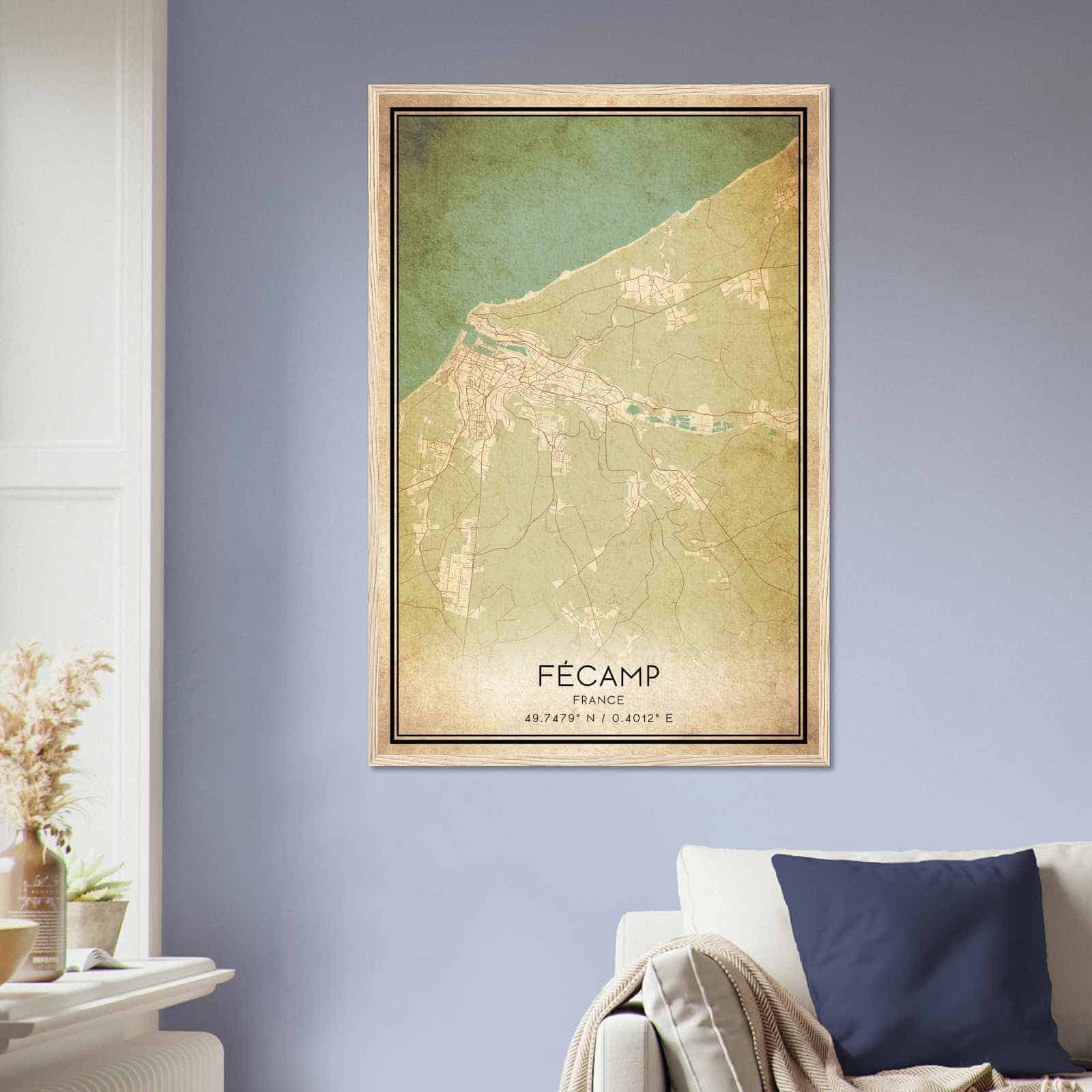 Vintage Fecamp France Map Poster, Fecamp City Road Wall Art Print ...
