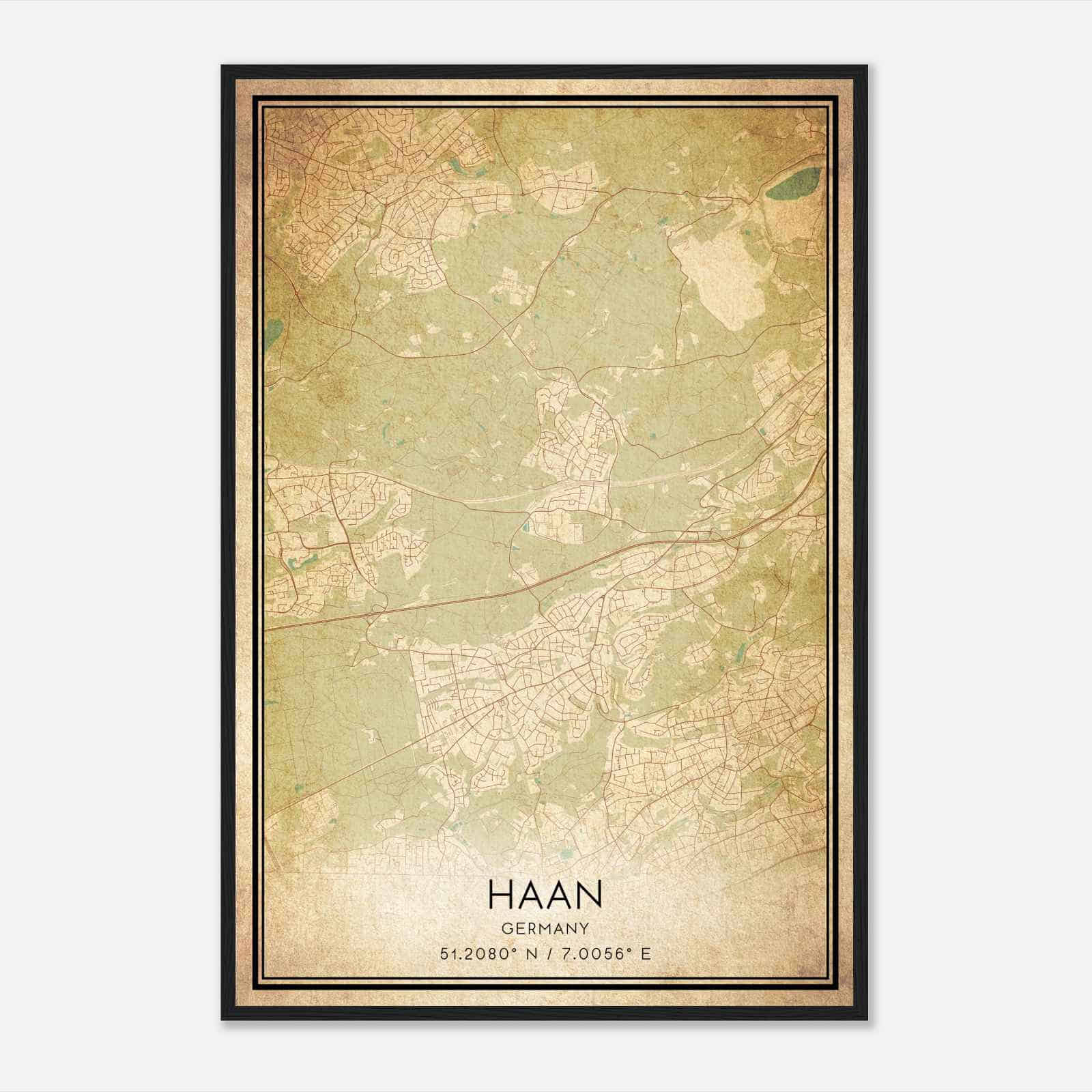 Vintage Haan Germany Map Poster, Haan City Road Wall Art Print - Custom ...