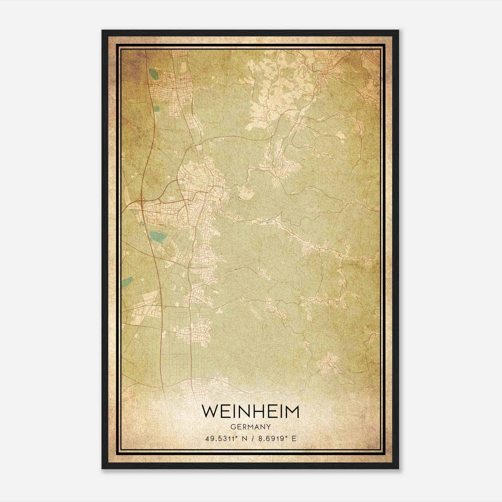 Vintage Weinheim Germany Map Poster, Weinheim City Road Wall Art Print ...