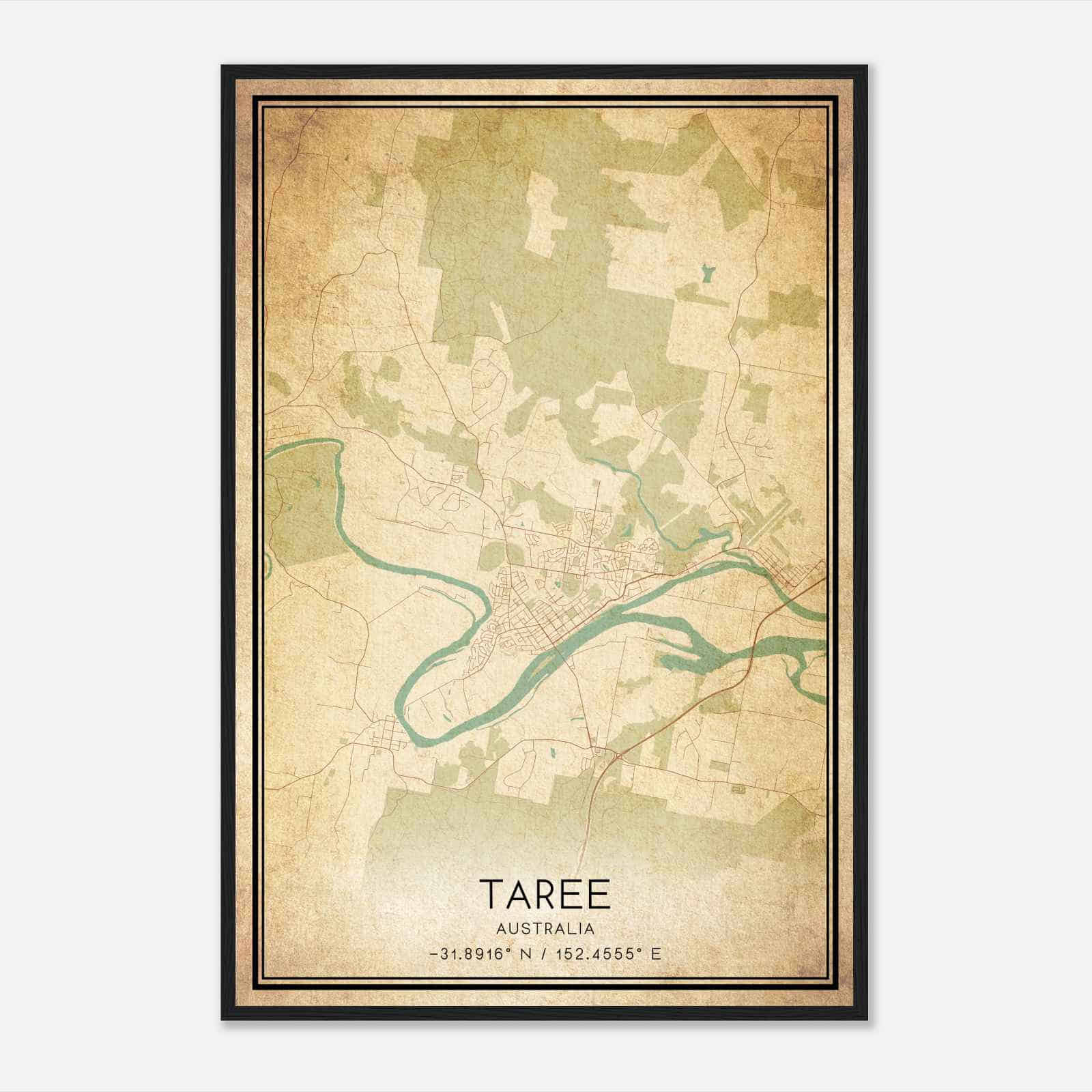 Vintage Taree Australia Map Poster, Taree City Road Wall Art Print ...