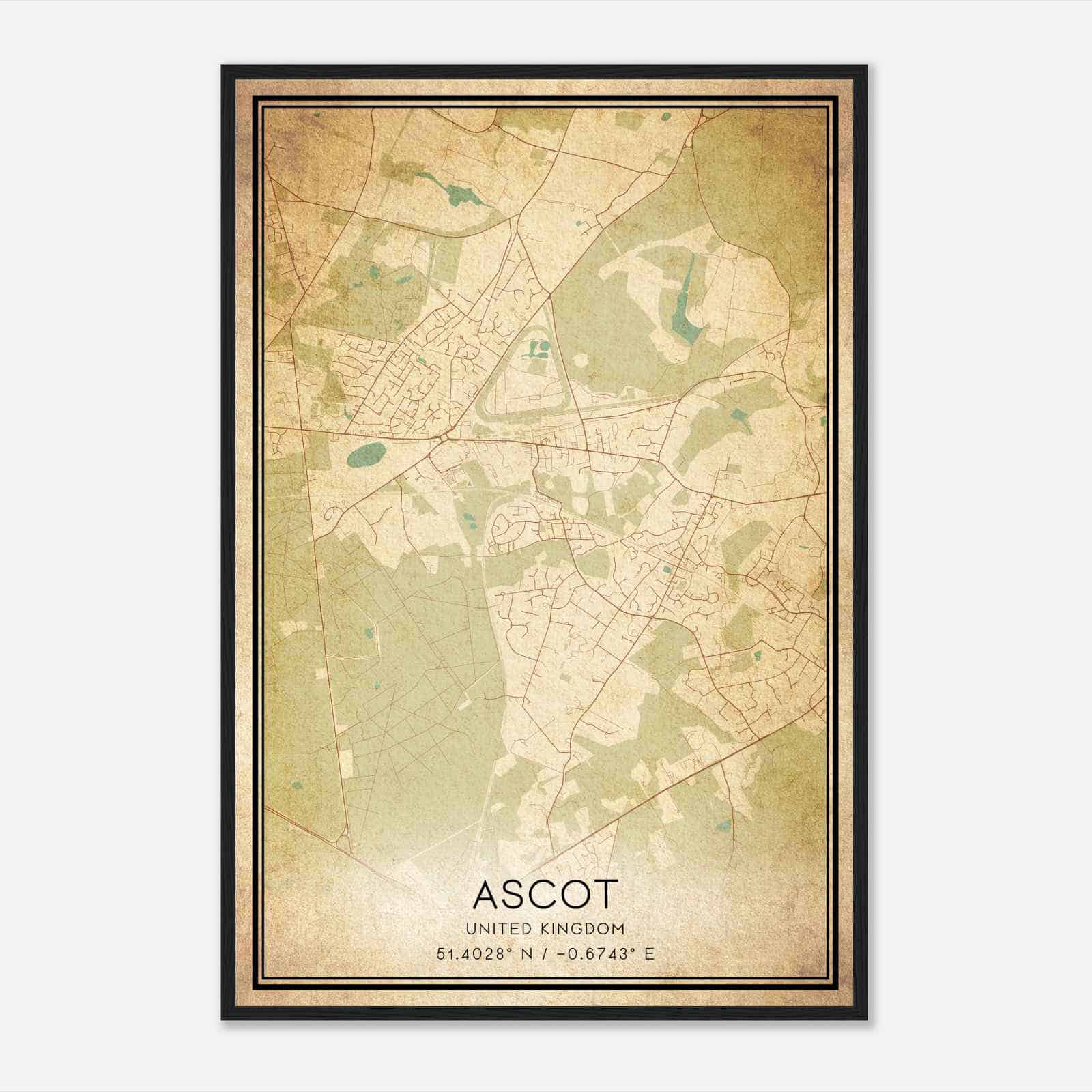 Vintage Ascot United Kingdom Map Poster, Ascot City Road Wall Art Print ...