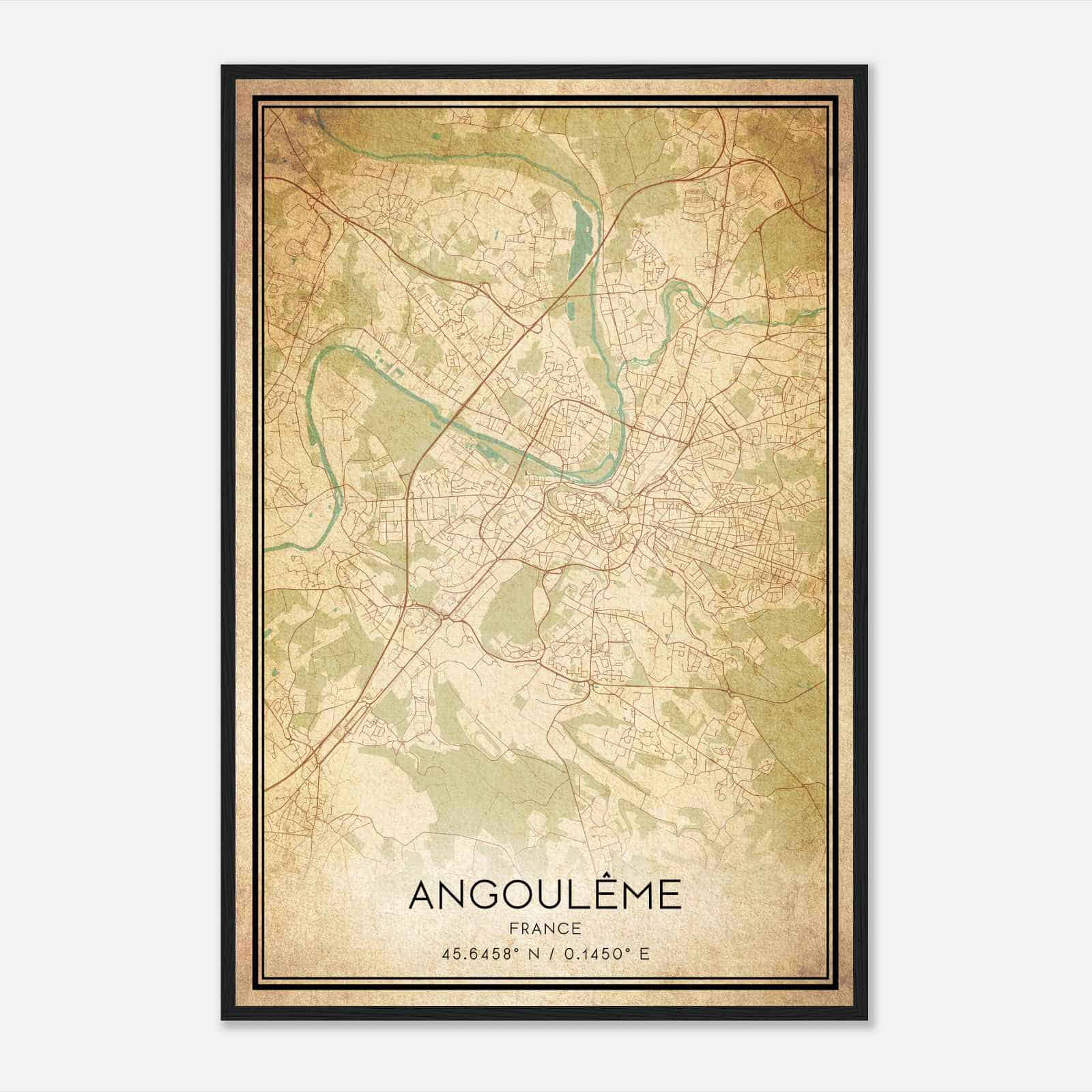 Vintage Angouleme France Map Poster, Angouleme City Road Wall Art Print ...