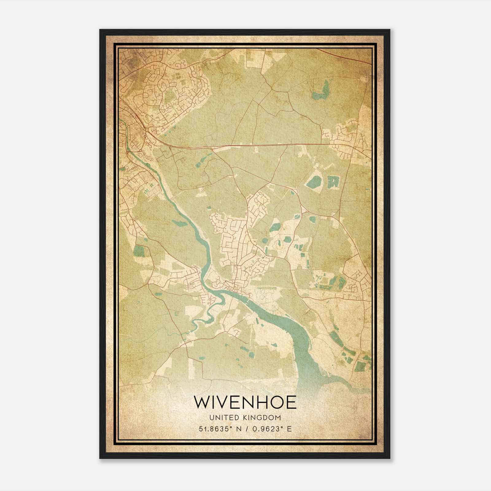 Vintage Wivenhoe United Kingdom Map Poster, Wivenhoe City Road Wall Art ...