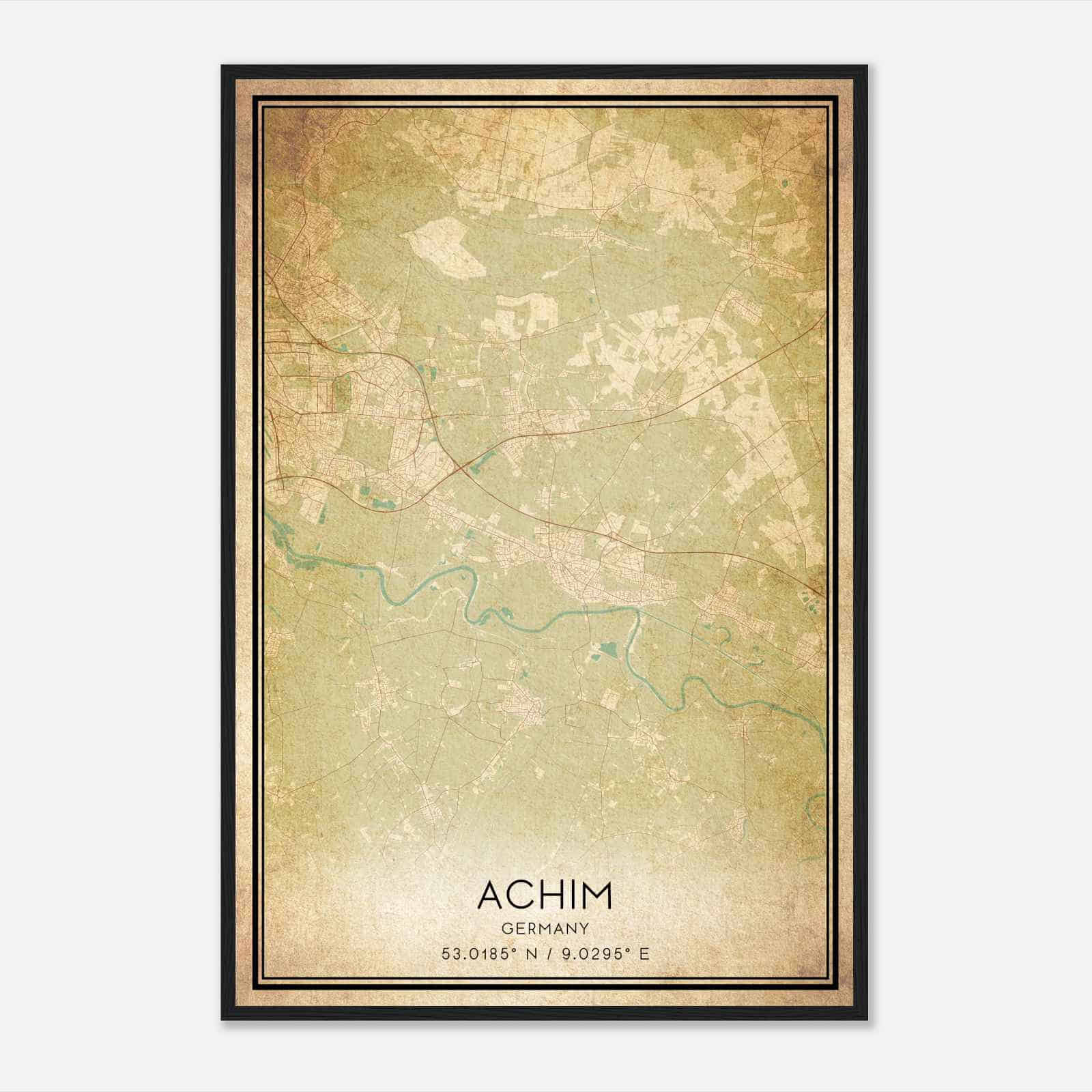 Vintage Achim Germany Map Poster, Achim City Road Wall Art Print ...