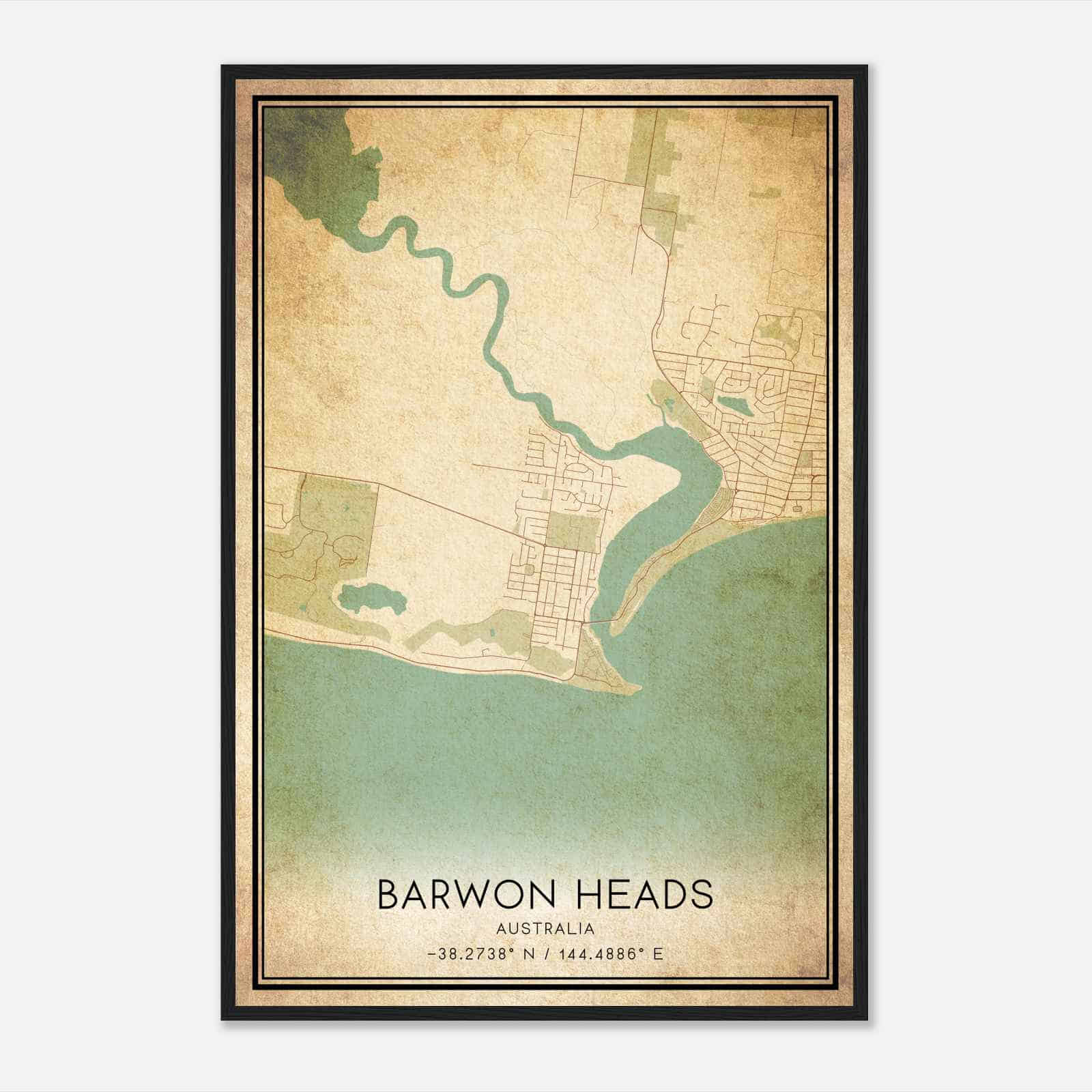 Vintage Barwon Heads Australia Map Poster, Barwon Heads City Road Wall ...