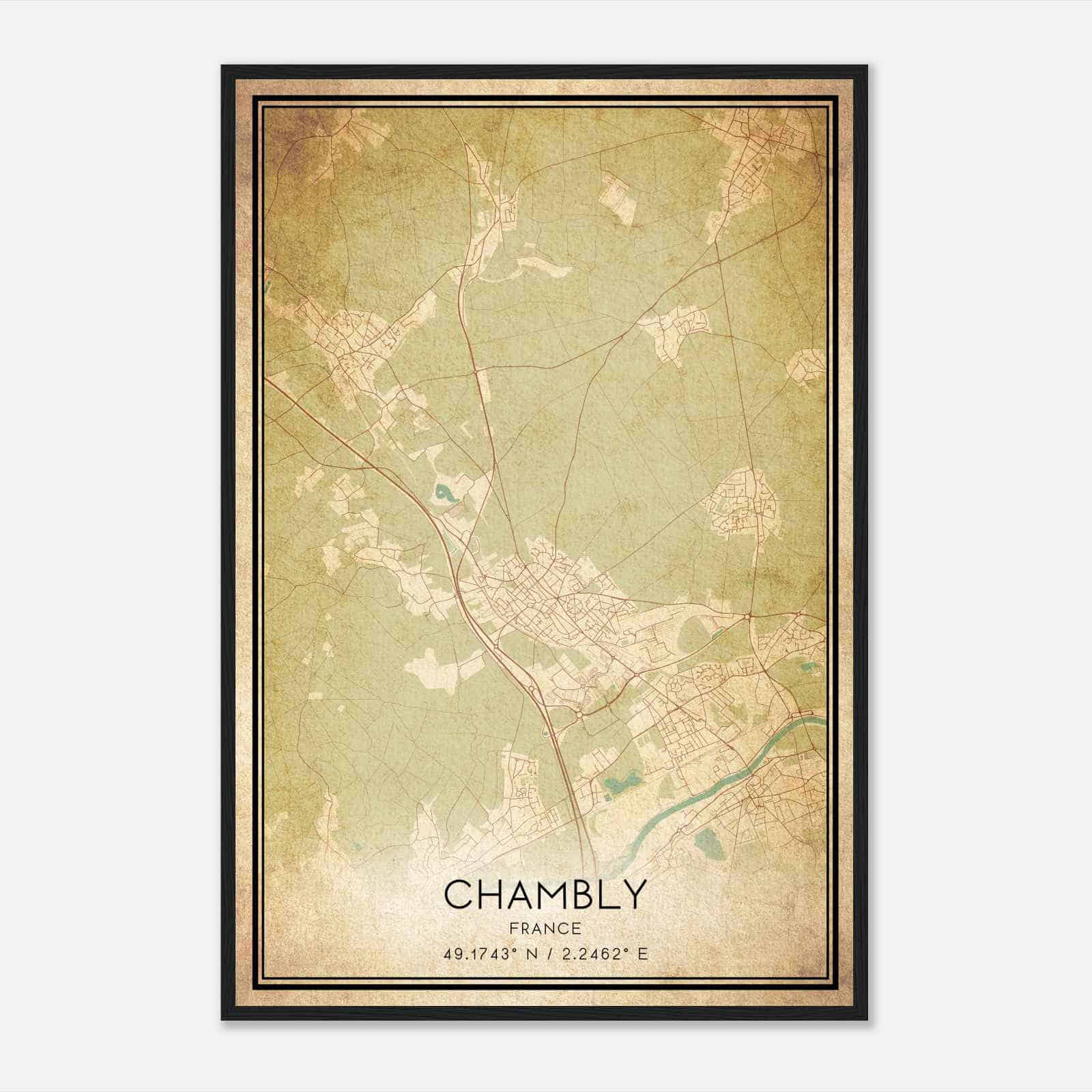 Vintage Chambly France Map Poster, Chambly City Road Wall Art Print ...