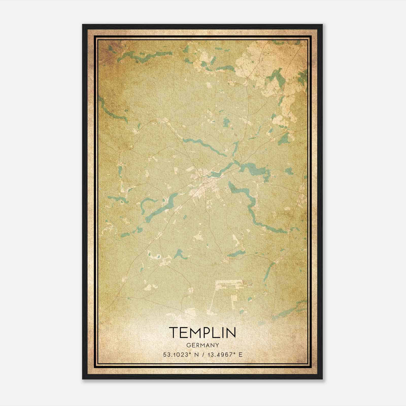 Vintage Templin Germany Map Poster, Templin City Road Wall Art Print ...
