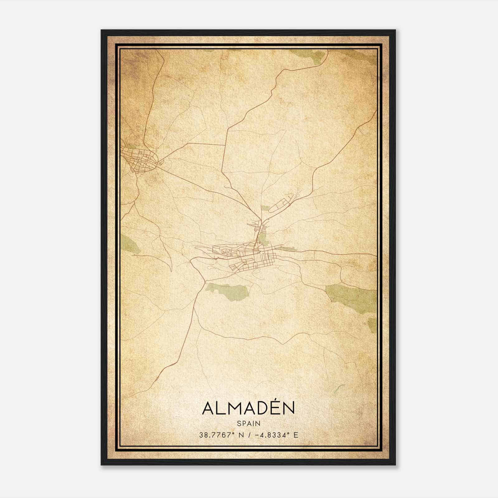 Vintage Almaden Spain Map Poster, Almaden City Road Wall Art Print ...