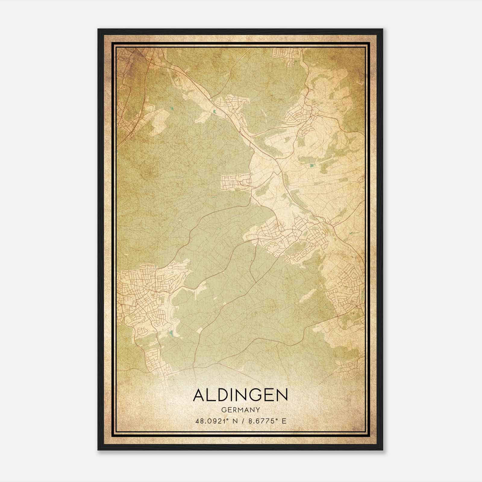 Vintage Aldingen Germany Map Poster, Aldingen City Road Wall Art Print ...
