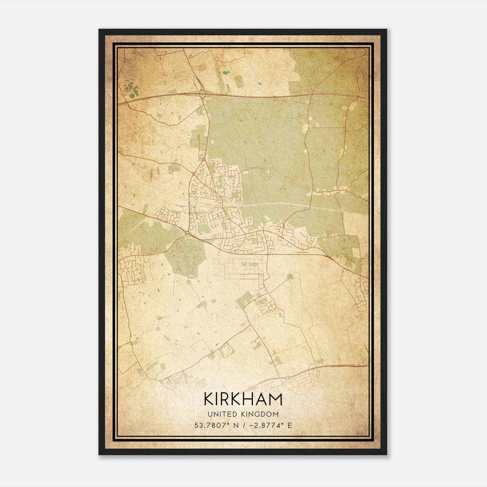 Vintage Kirkham United Kingdom Map Poster, Kirkham City Road Wall Art ...