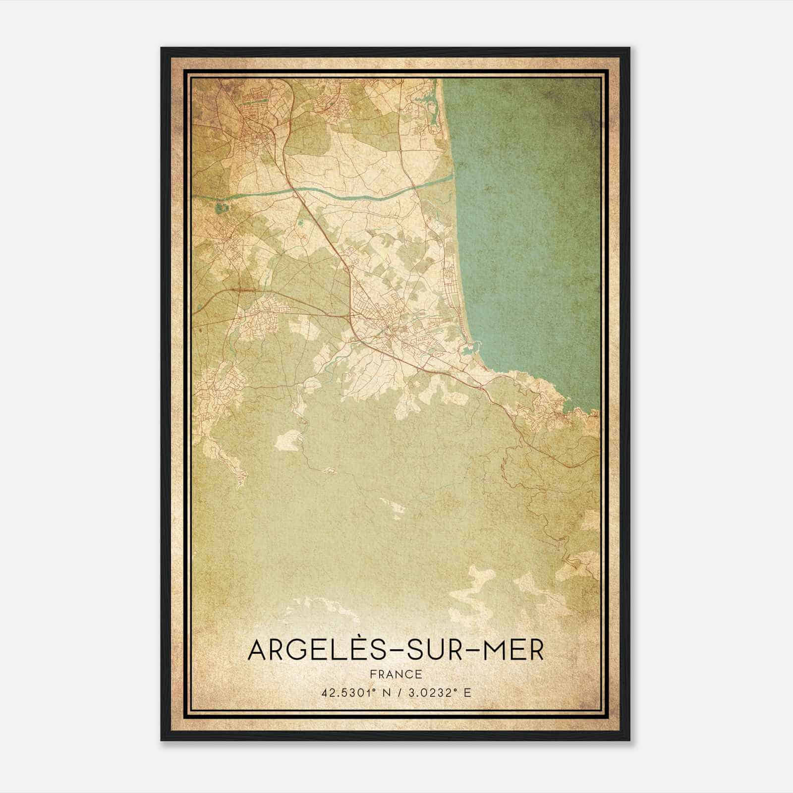 Vintage Argeles-sur-Mer France Map Poster, Argeles-sur-Mer City Road ...