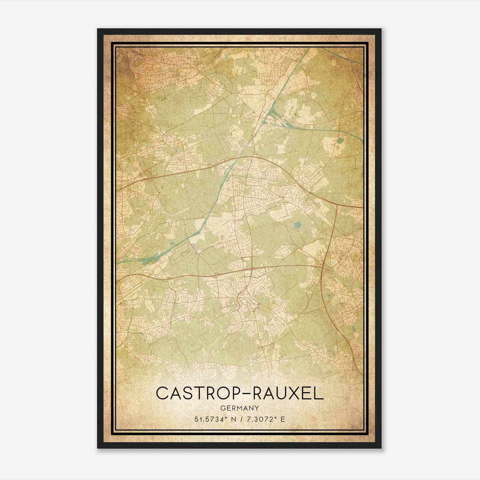 Vintage Castrop-Rauxel Germany Map Poster, Castrop-Rauxel City Road ...