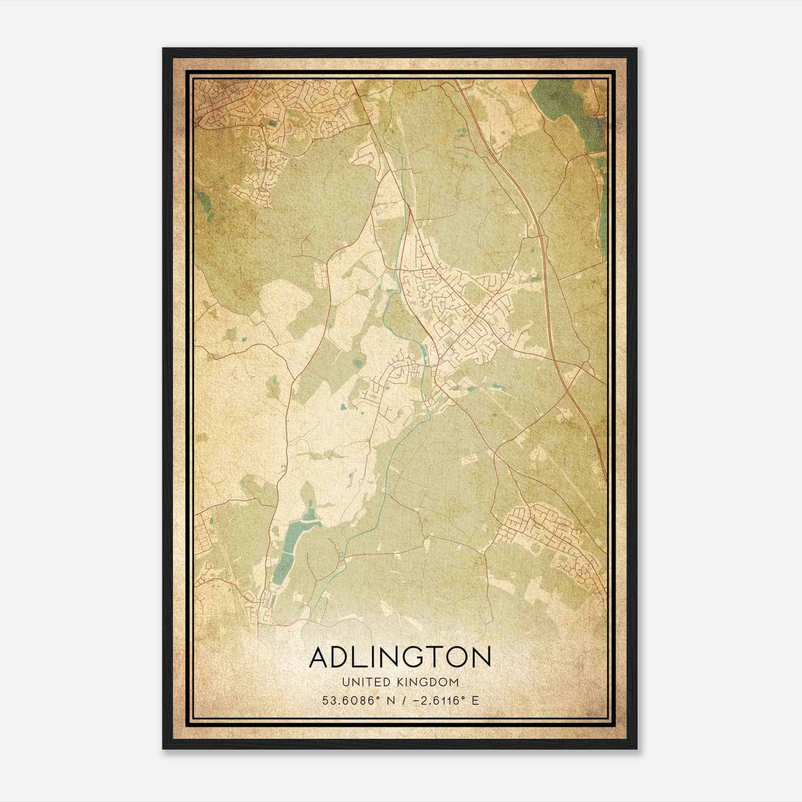Vintage Adlington United Kingdom Map Poster, Adlington City Road Wall ...