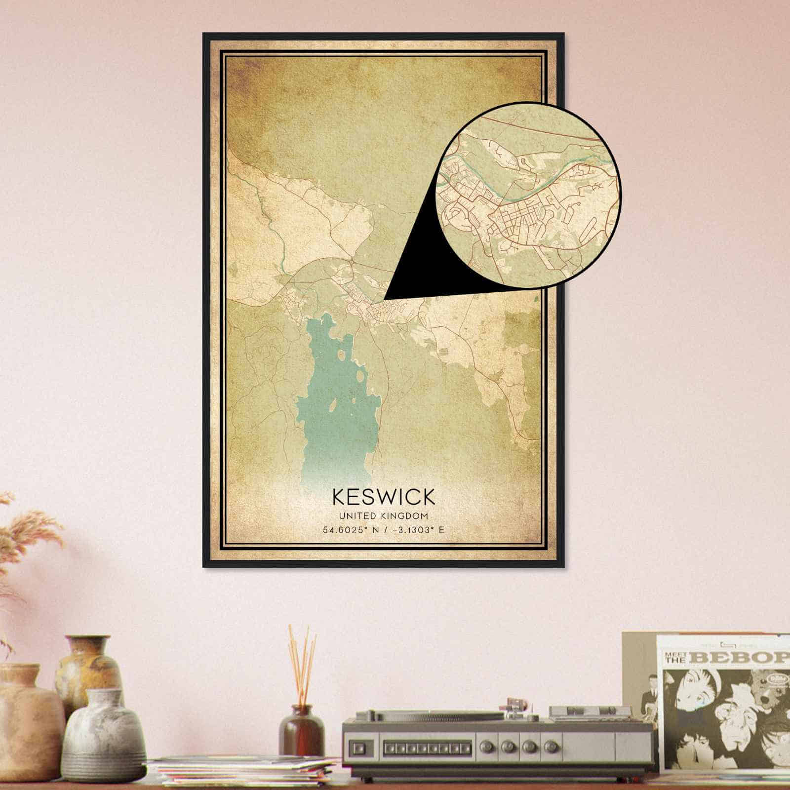 Vintage Keswick United Kingdom Map Poster, Keswick City Road Wall Art ...