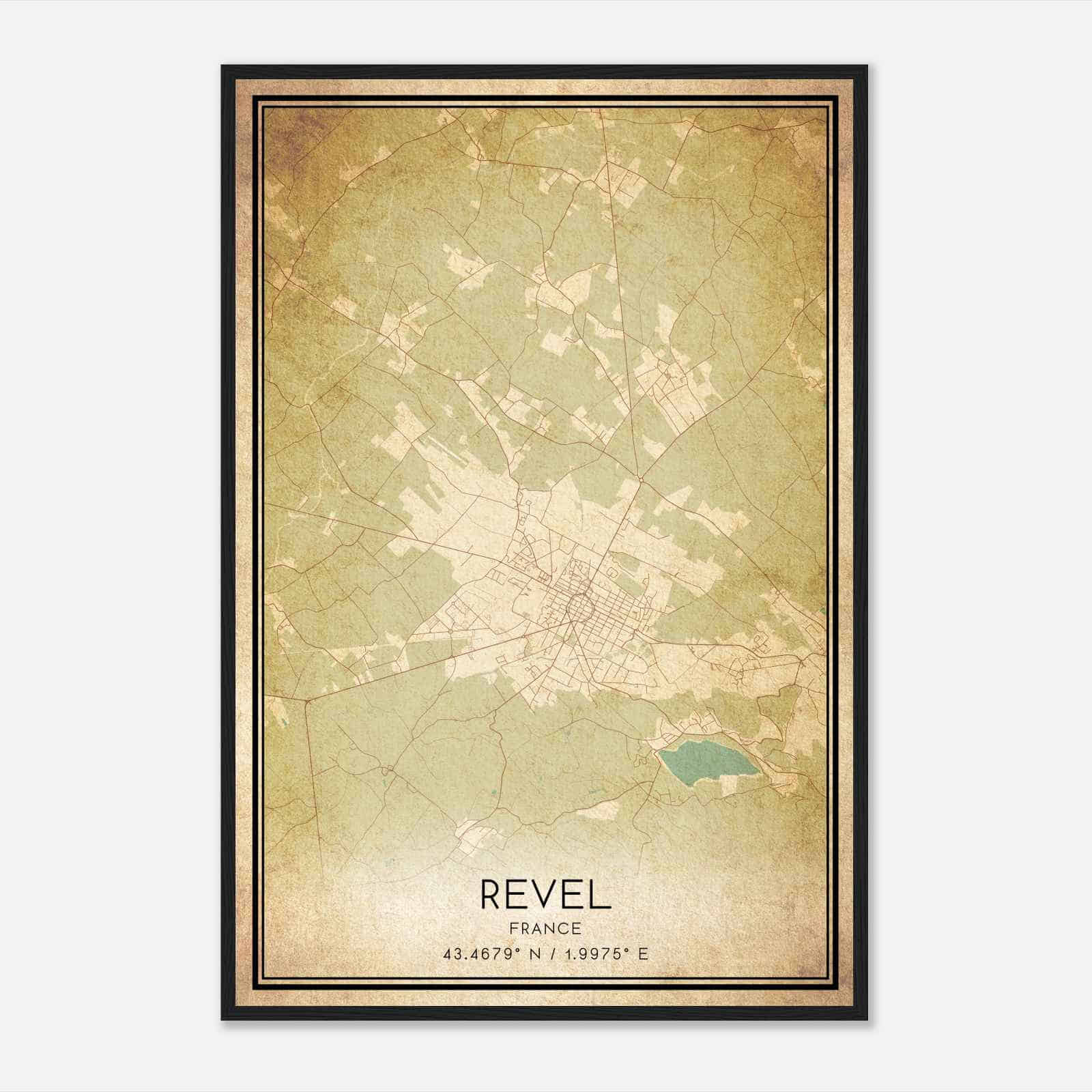Vintage Revel France Map Poster, Revel City Road Wall Art Print ...