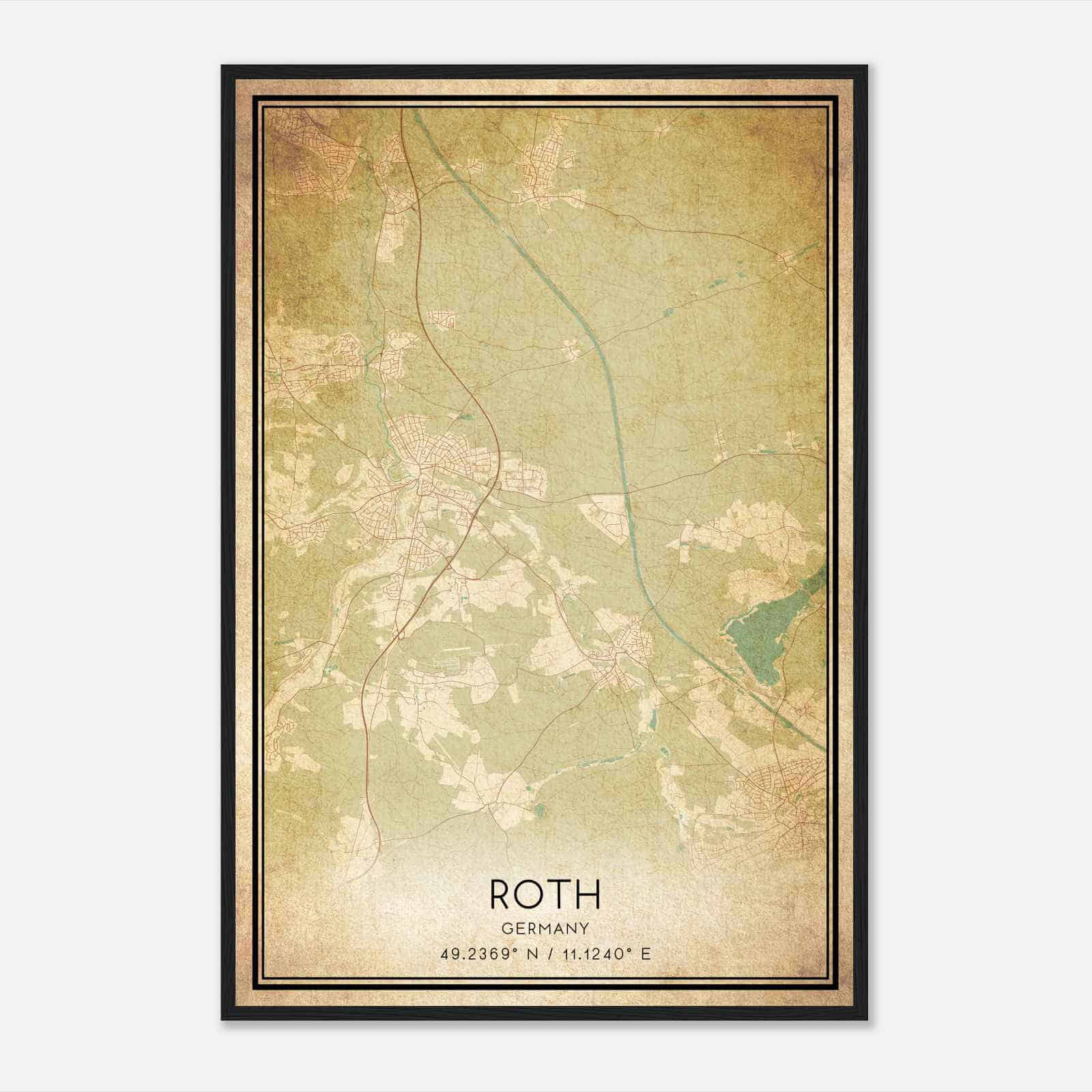 Vintage Roth Germany Map Poster, Roth City Road Wall Art Print - Custom ...