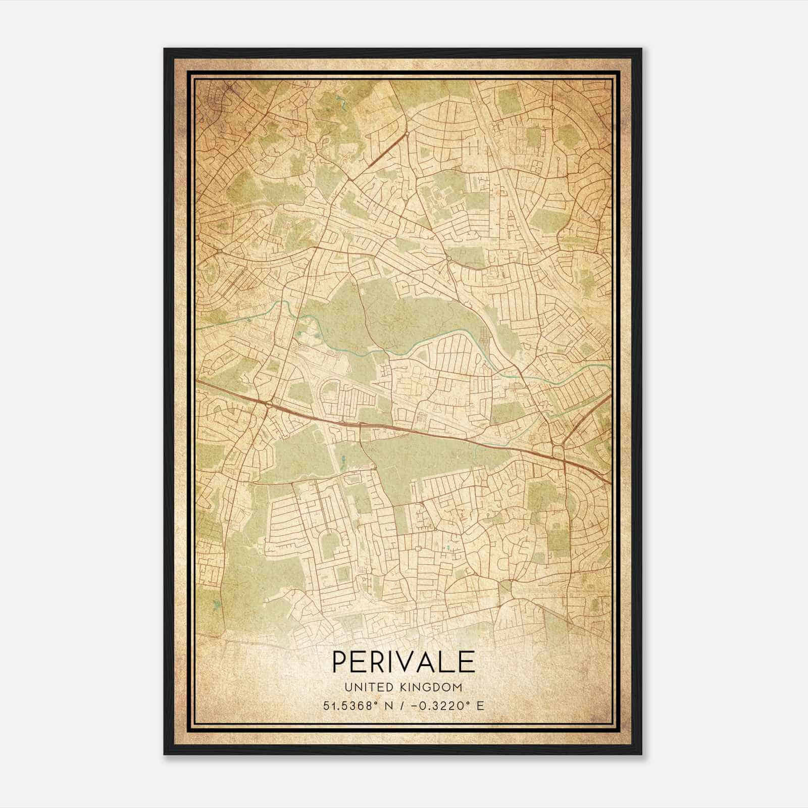 Vintage Perivale United Kingdom Map Poster, Perivale City Road Wall Art ...