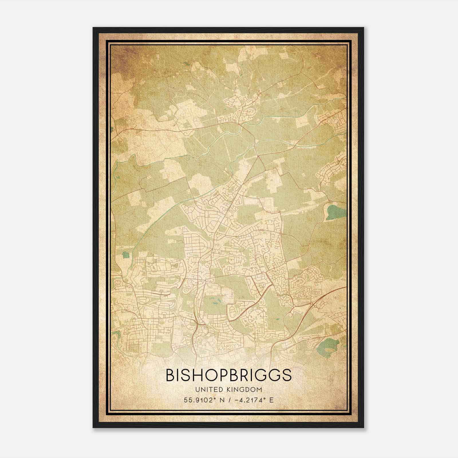 Vintage Bishopbriggs United Kingdom Map Poster, Bishopbriggs City Road ...