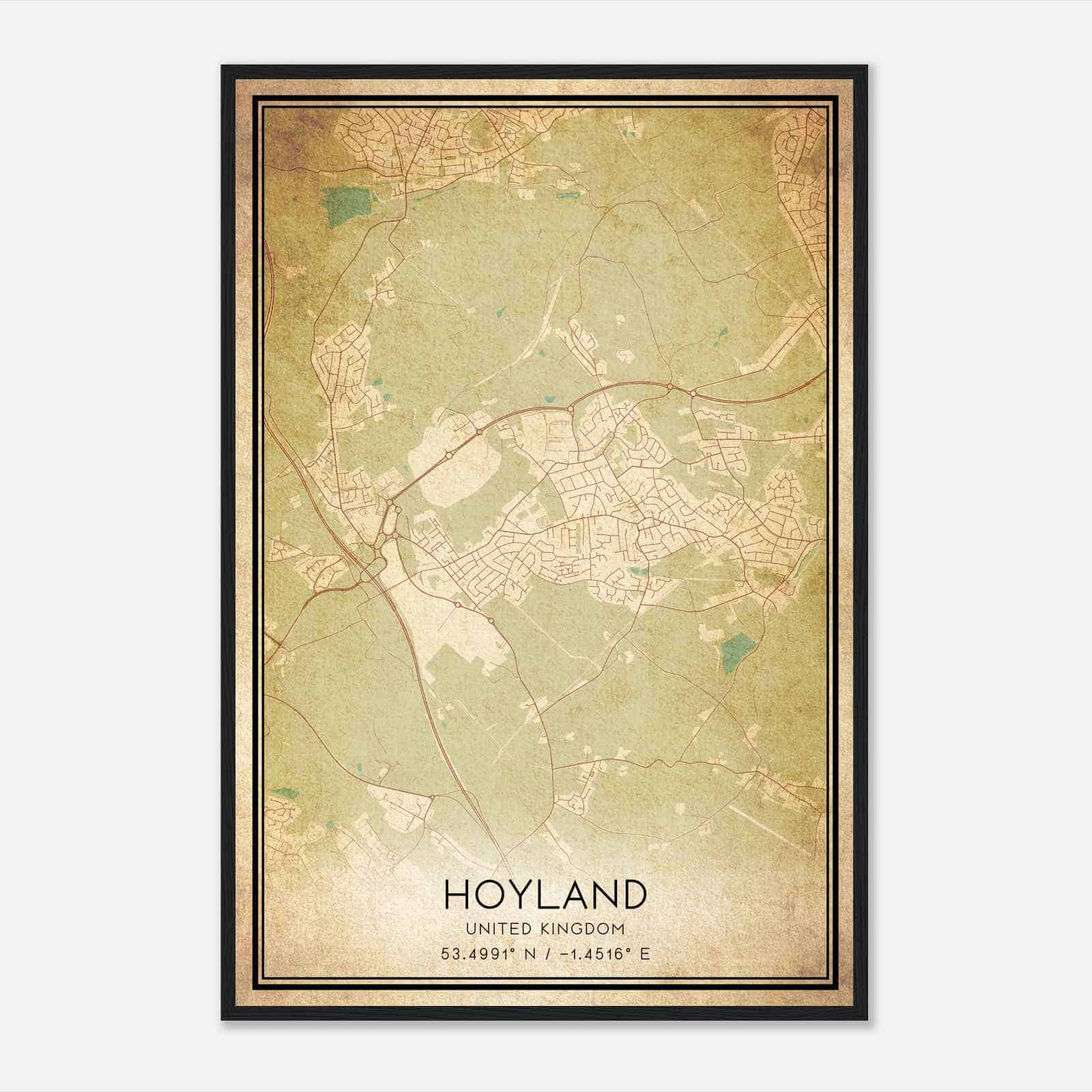 Vintage Hoyland Nether United Kingdom Map Poster, Hoyland Nether City ...