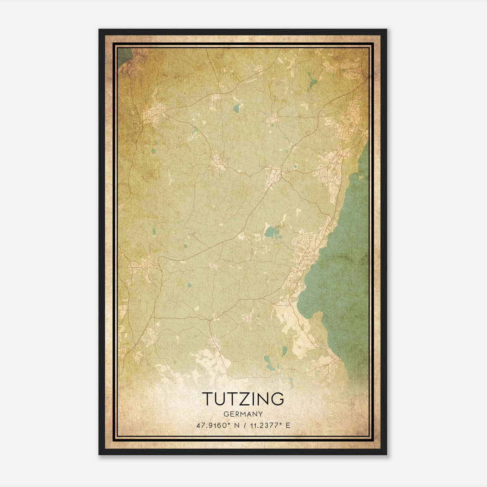 Vintage Tutzing Germany Map Poster, Tutzing City Road Wall Art Print ...