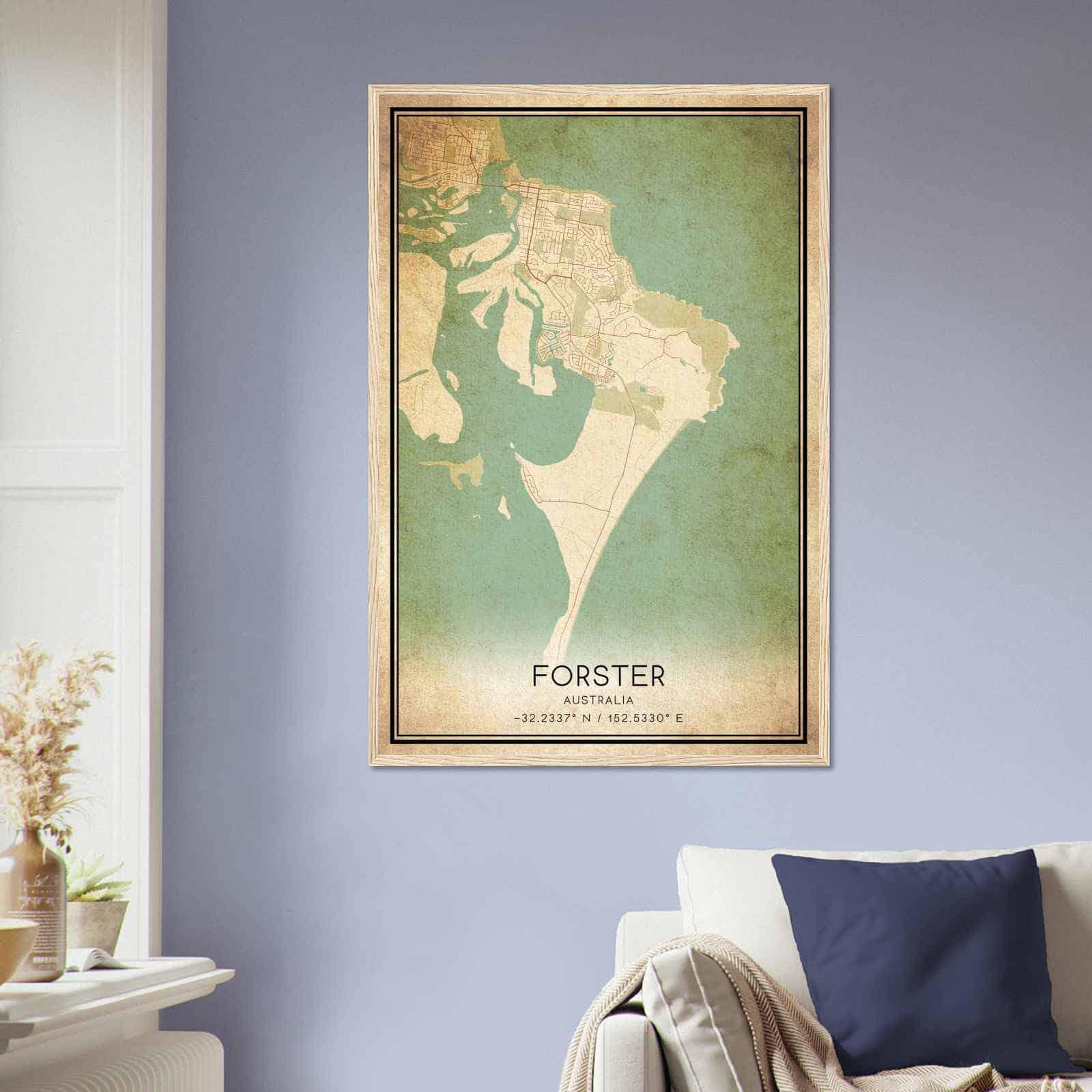 Vintage Forster Australia Map Poster, Forster City Road Wall Art Print ...