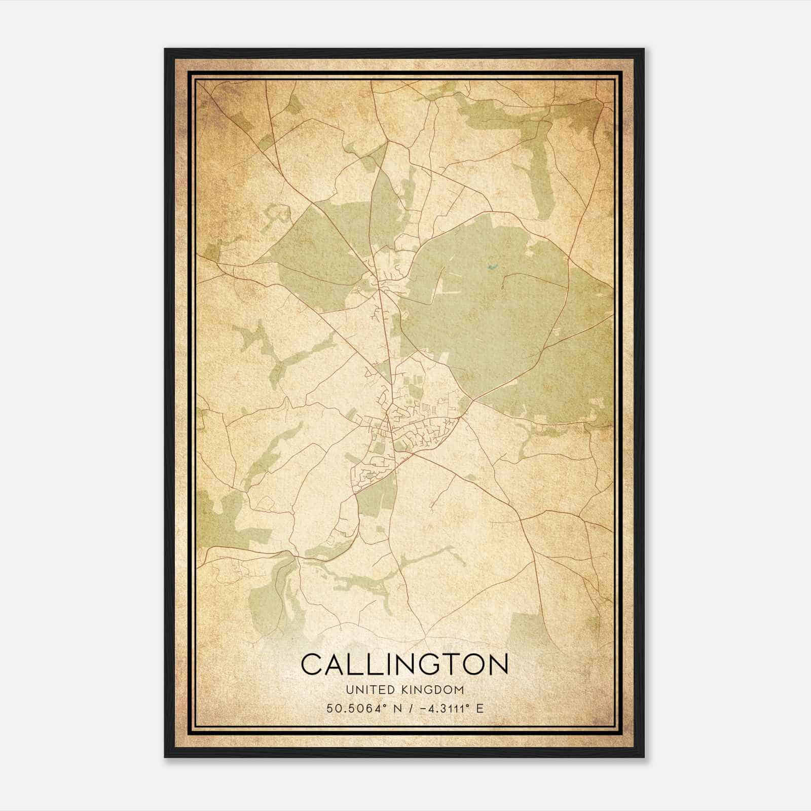 Vintage Callington United Kingdom Map Poster, Callington City Road Wall ...