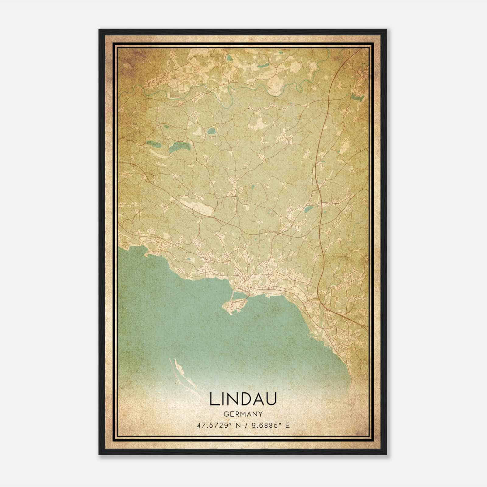 Vintage Lindau Germany Map Poster, Lindau City Road Wall Art Print ...