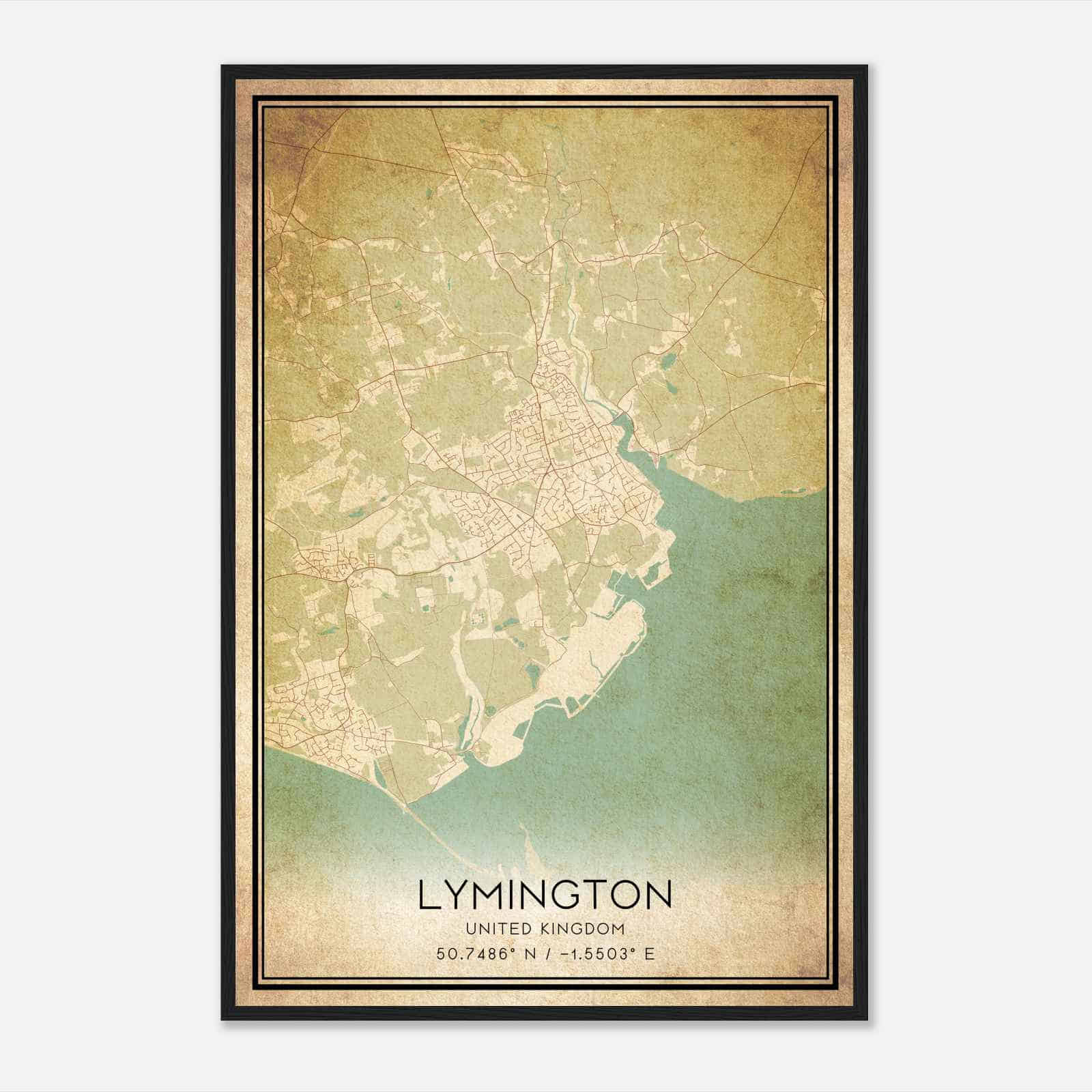 Vintage Lymington United Kingdom Map Poster, Lymington City Road Wall ...