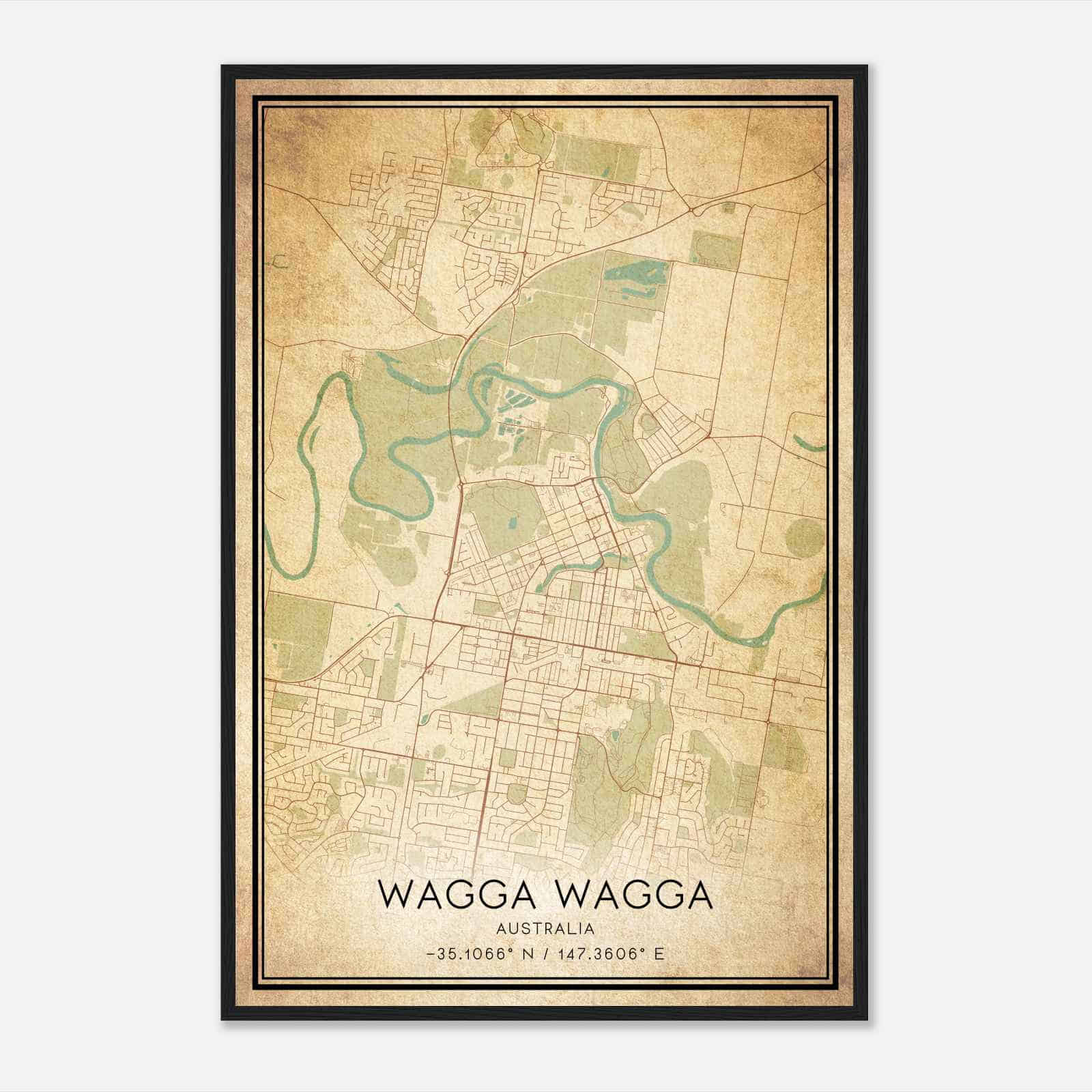 Vintage Wagga Wagga Australia Map Poster, Wagga Wagga City Road Wall ...
