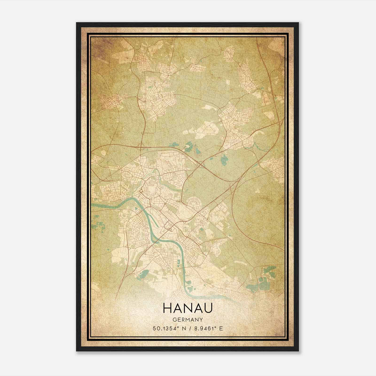 Vintage Hanau Germany Map Poster, Hanau City Road Wall Art Print ...