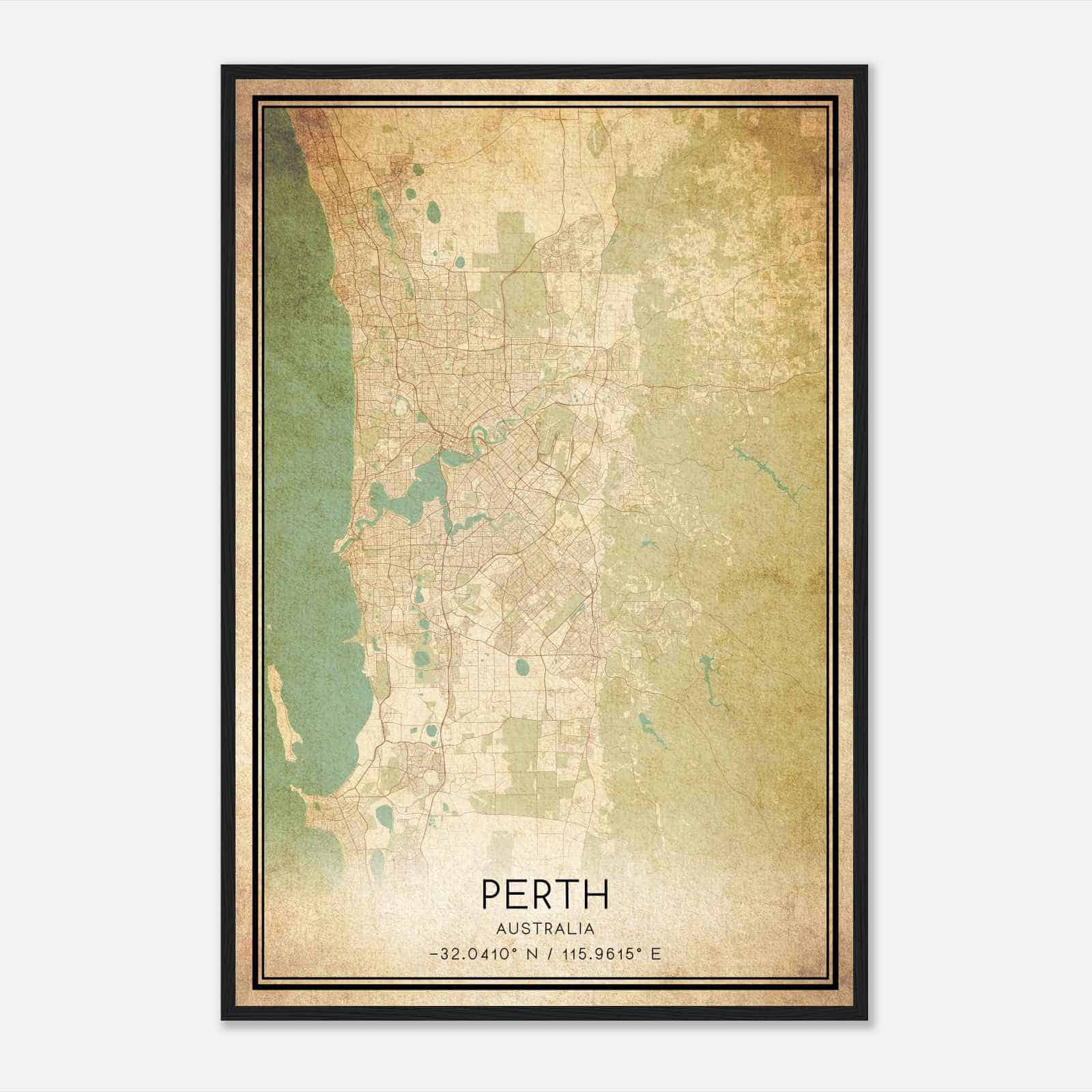 Vintage Perth Australia Map Poster, Perth City Road Wall Art Print ...