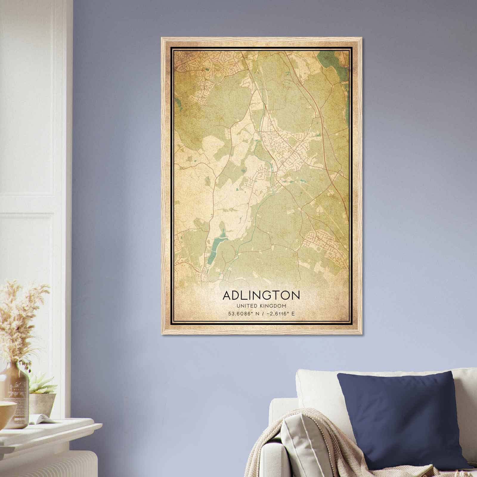 Vintage Adlington United Kingdom Map Poster, Adlington City Road Wall ...