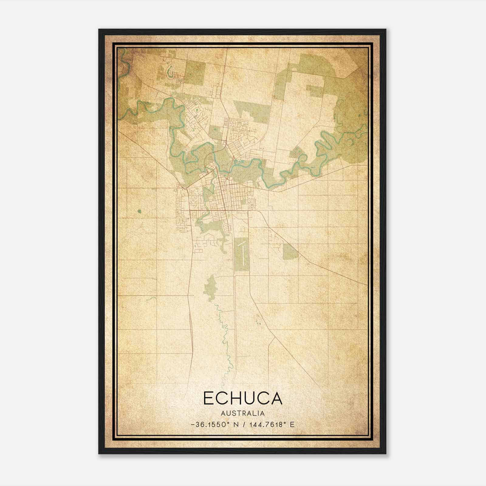 Vintage Echuca Australia Map Poster, Echuca City Road Wall Art Print ...
