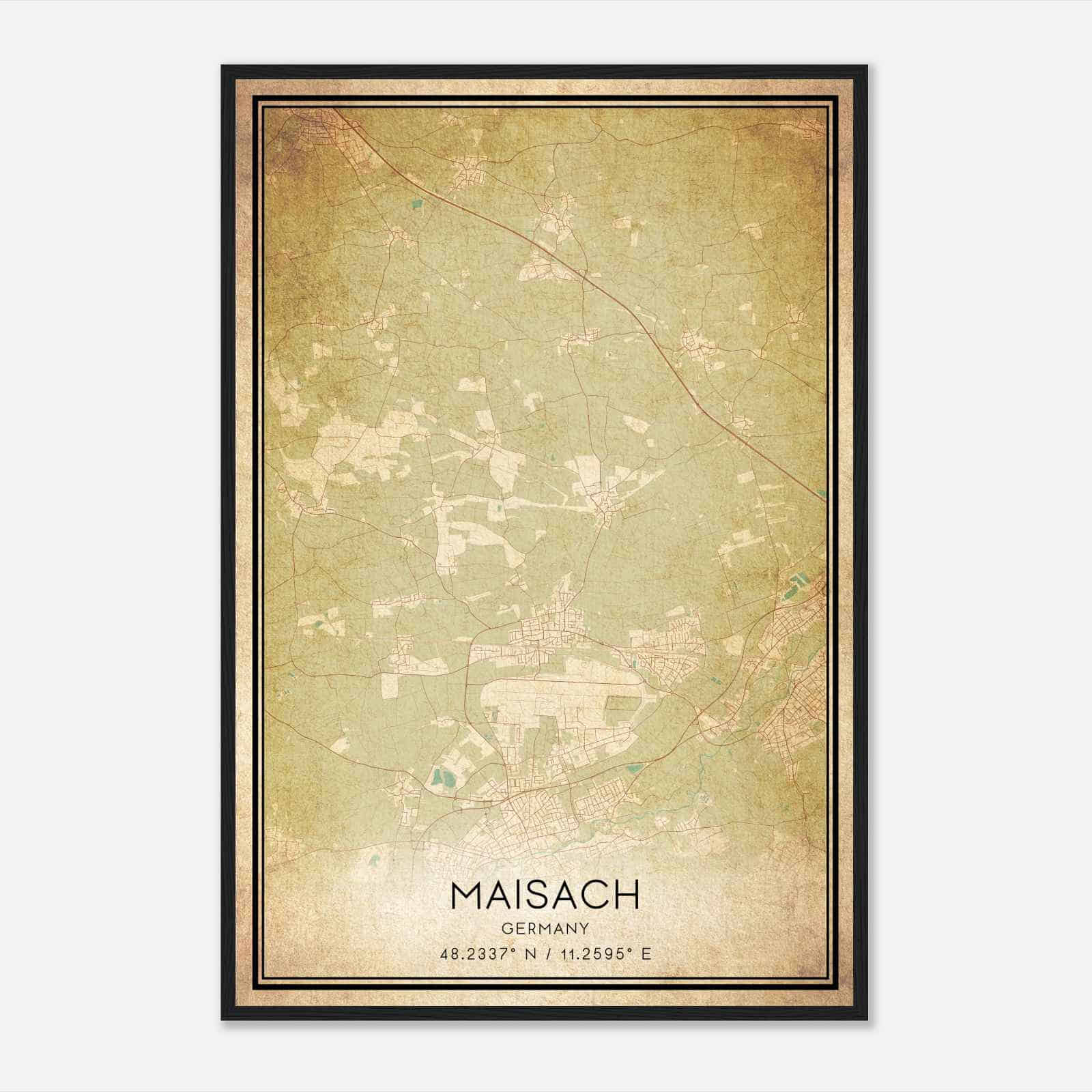 Vintage Maisach Germany Map Poster, Maisach City Road Wall Art Print ...