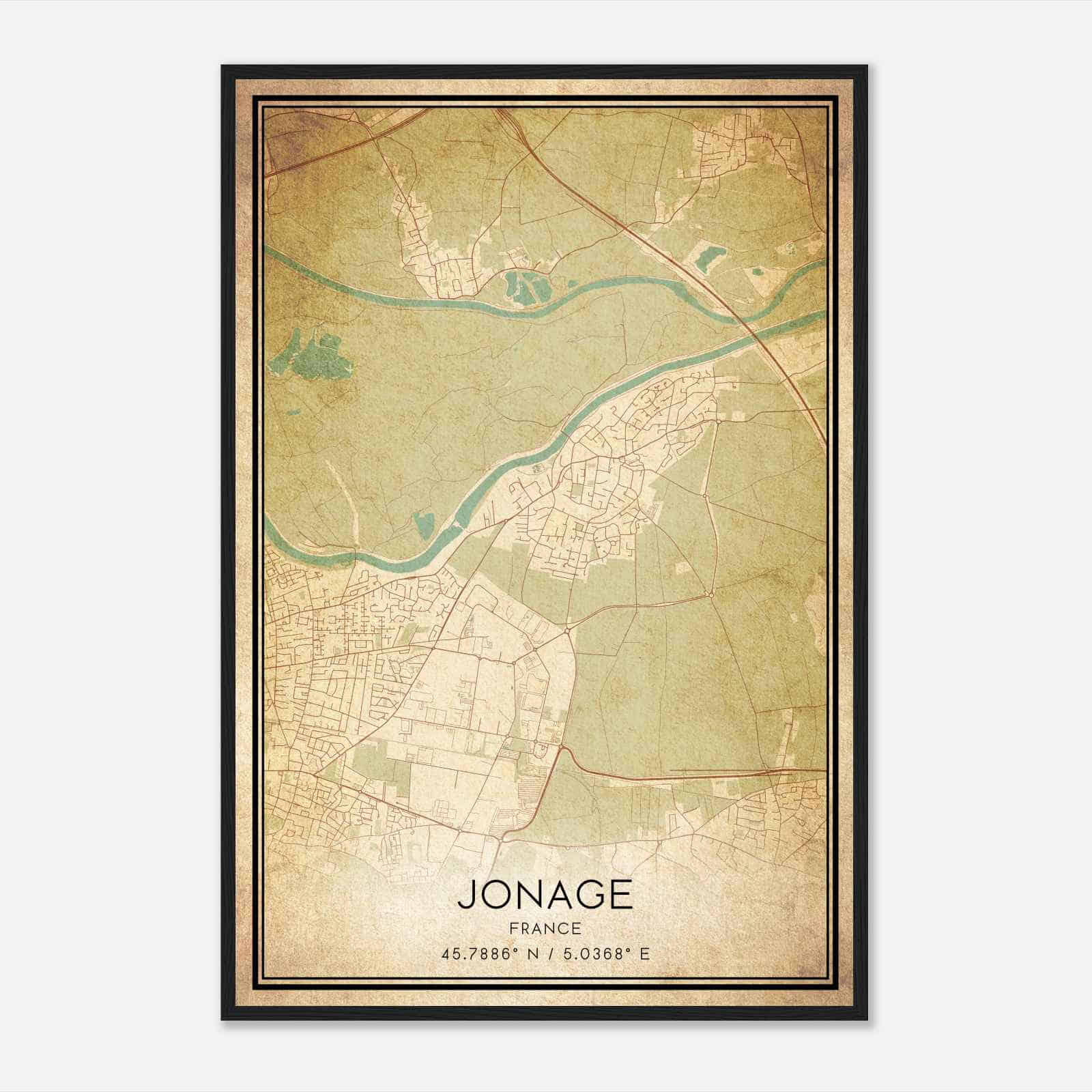 Vintage Jonage France Map Poster, Jonage City Road Wall Art Print ...