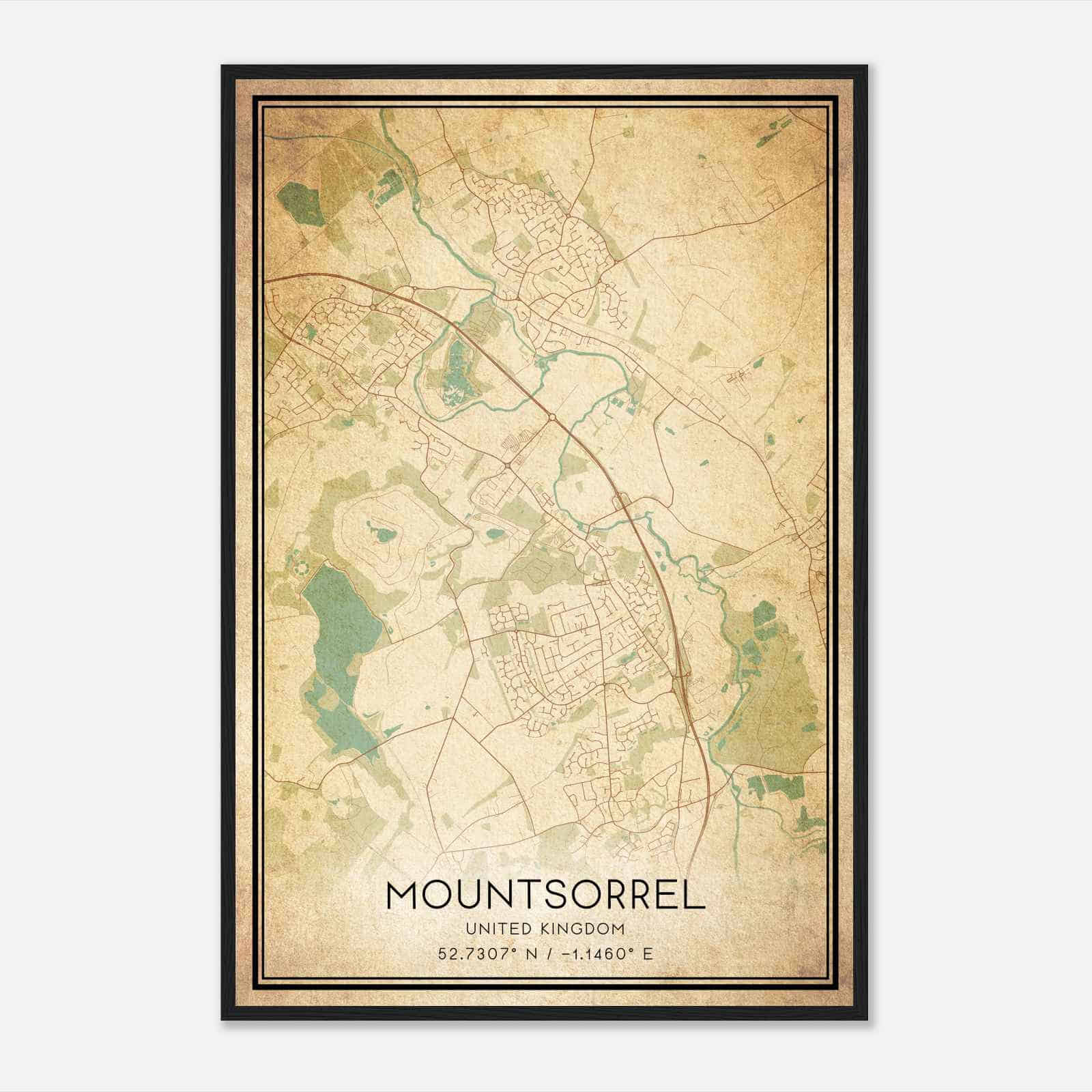 Vintage Mountsorrel United Kingdom Map Poster, Mountsorrel City Road ...