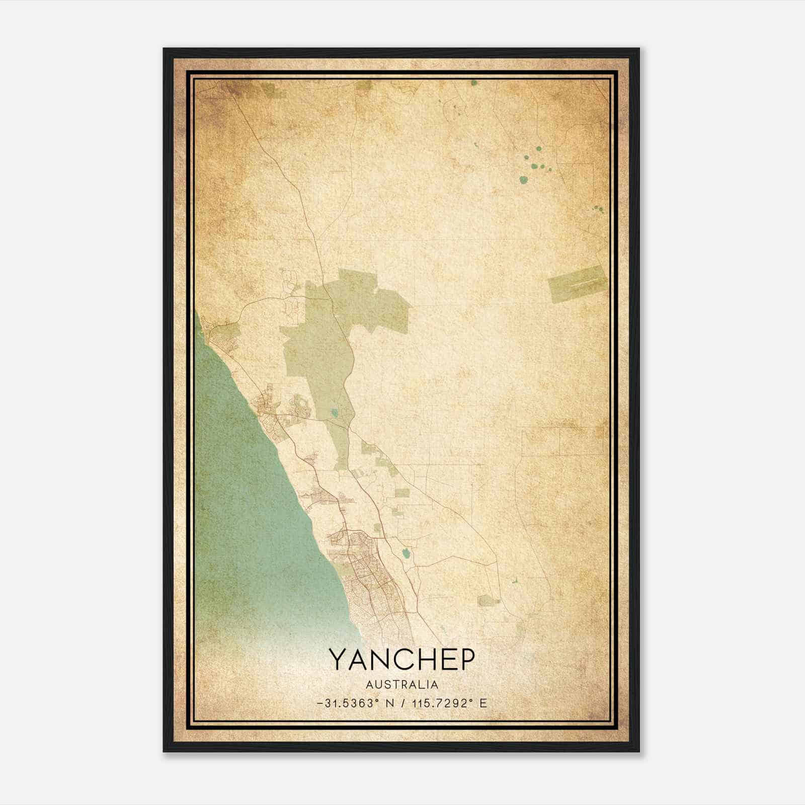 Vintage Yanchep Australia Map Poster, Yanchep City Road Wall Art Print ...