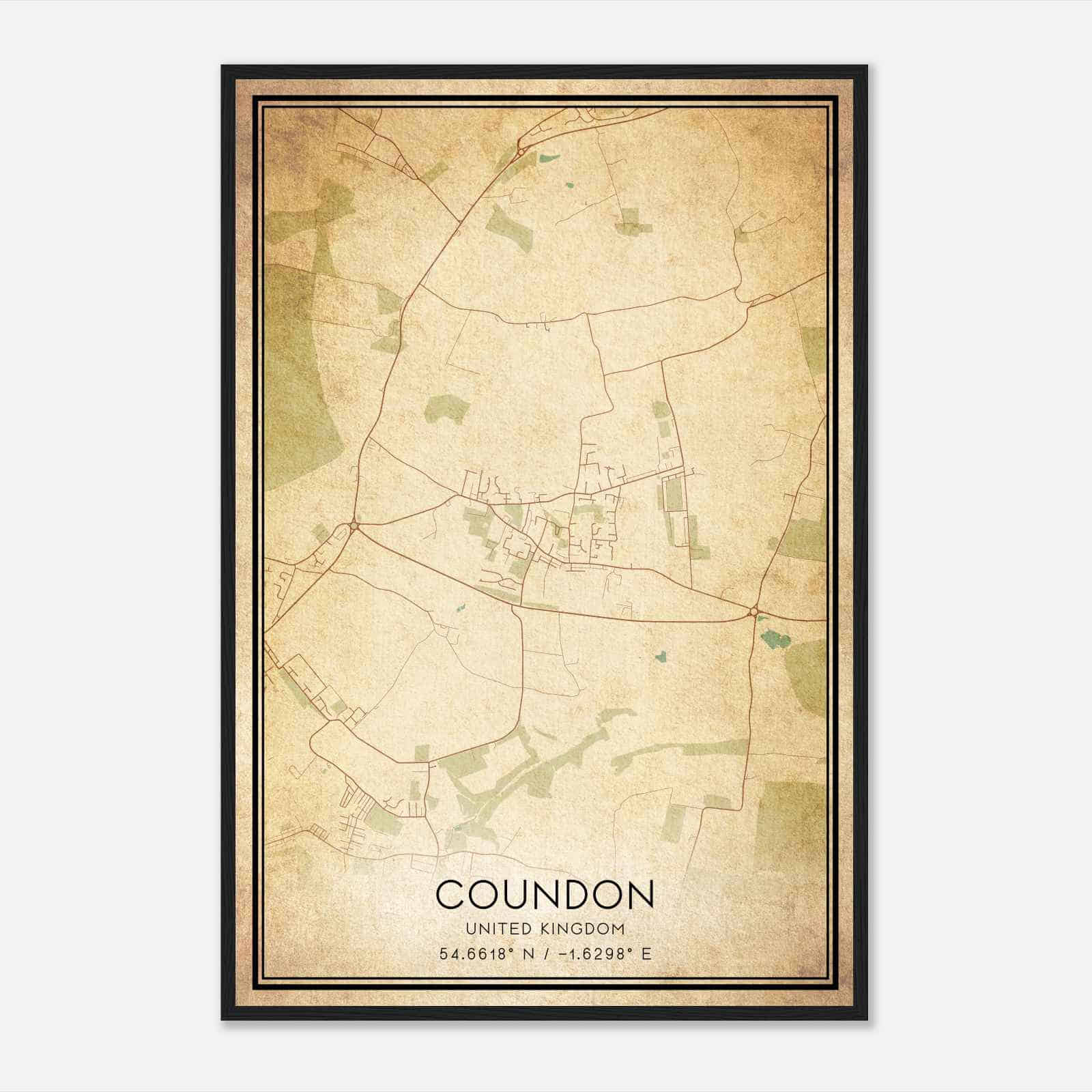 Vintage Coundon United Kingdom Map Poster, Coundon City Road Wall Art ...