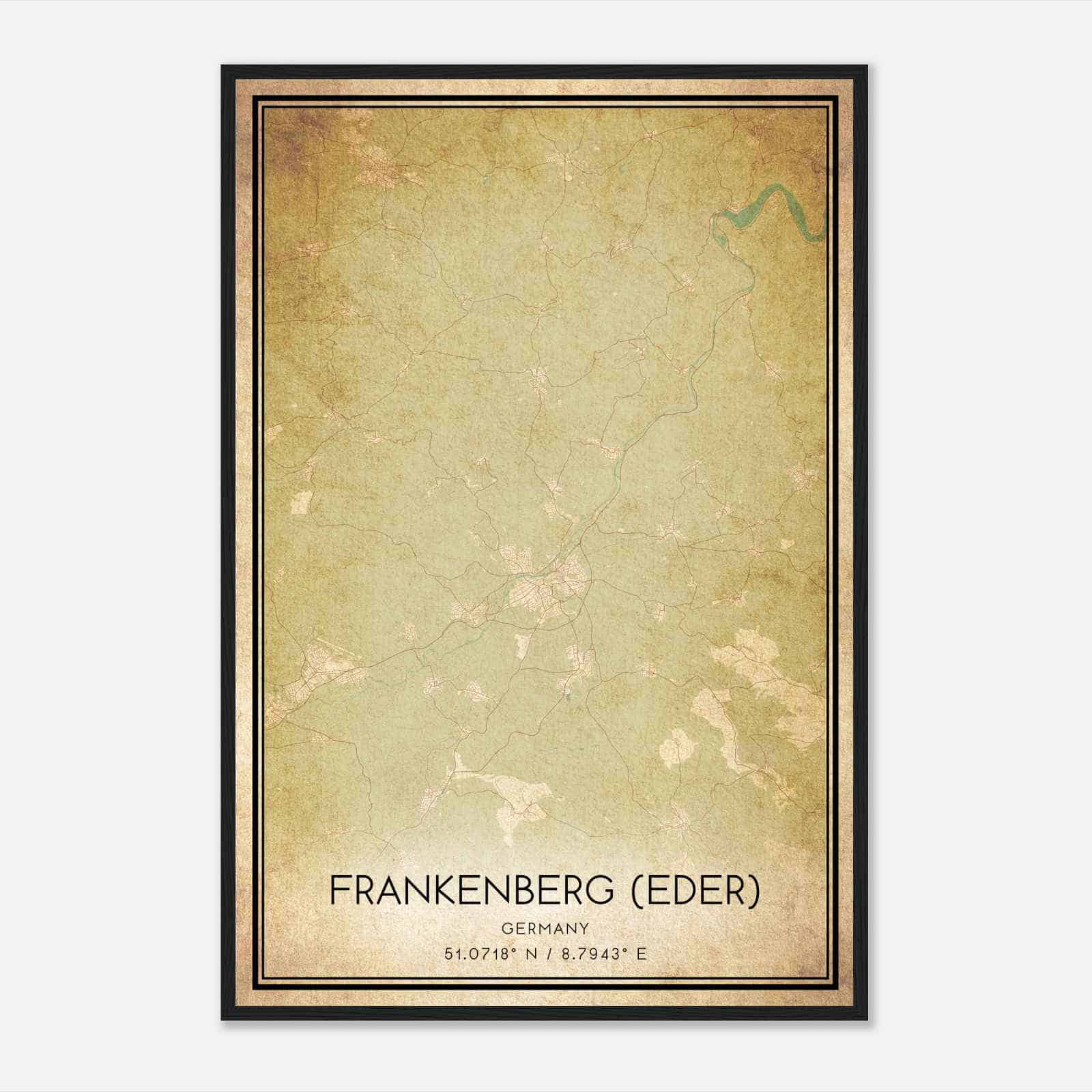 Vintage Frankenberg Germany Map Poster, Frankenberg City Road Wall Art ...