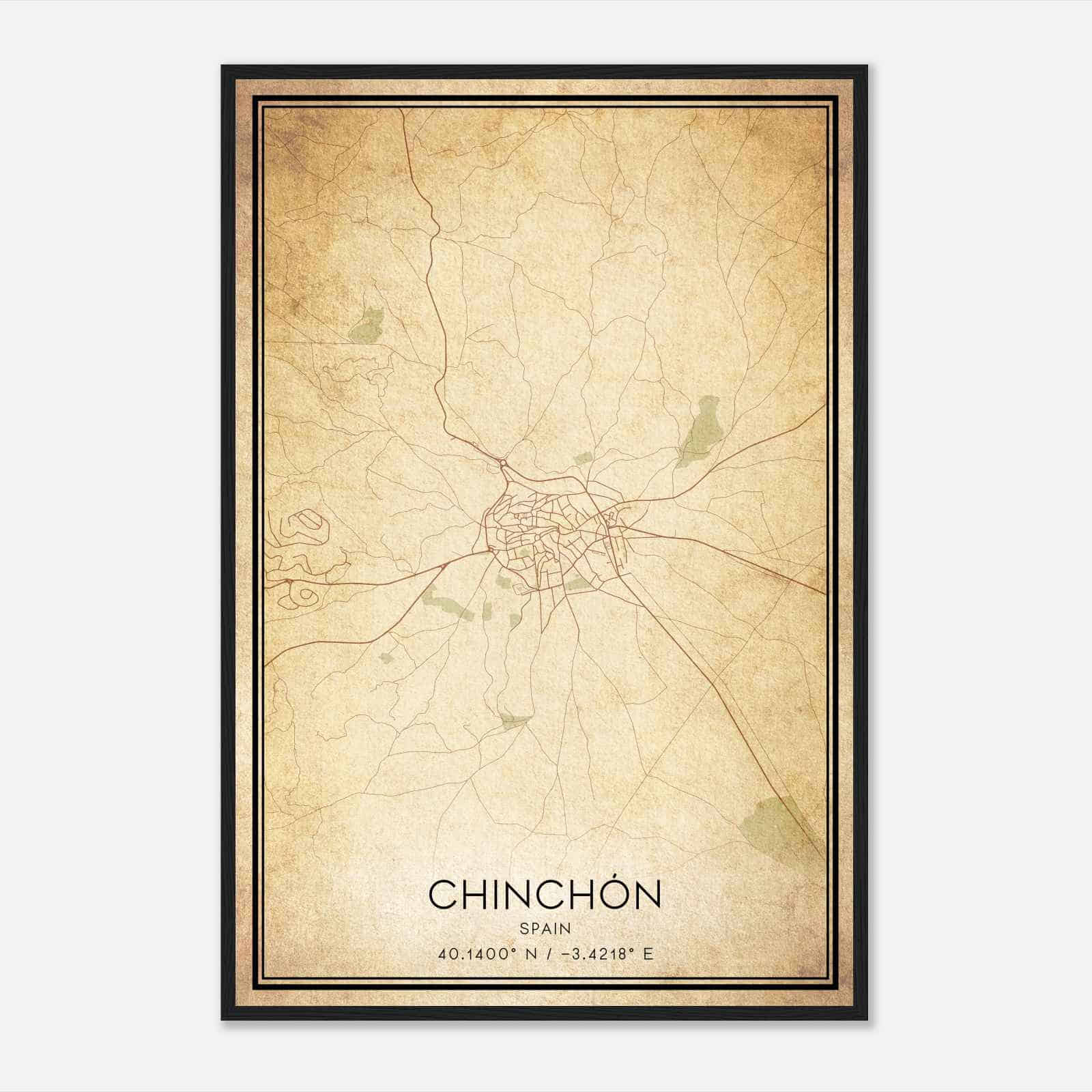 Vintage Chinchon Spain Map Poster, Chinchon City Road Wall Art Print ...